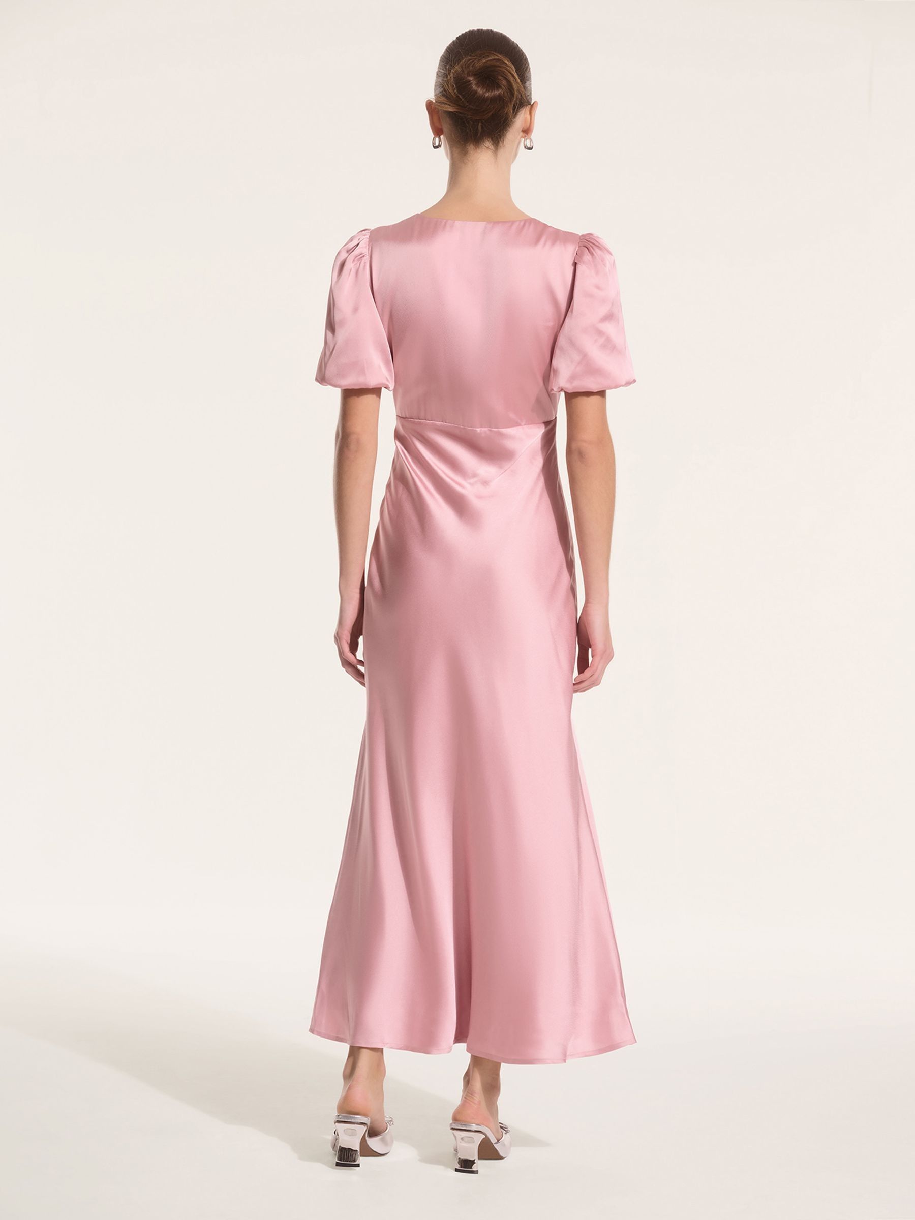 Buy Omnes light pink Rosie Ruched Puff Sleeve Dress from the Next UK ...