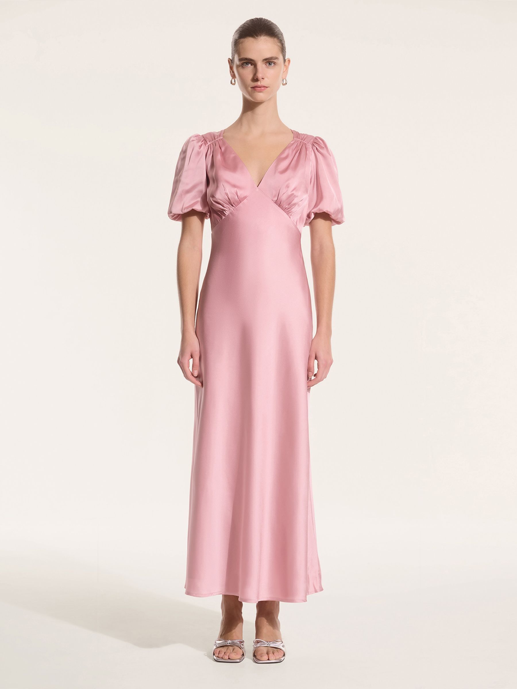 Buy Omnes light pink Rosie Ruched Puff Sleeve Dress from the Next UK ...