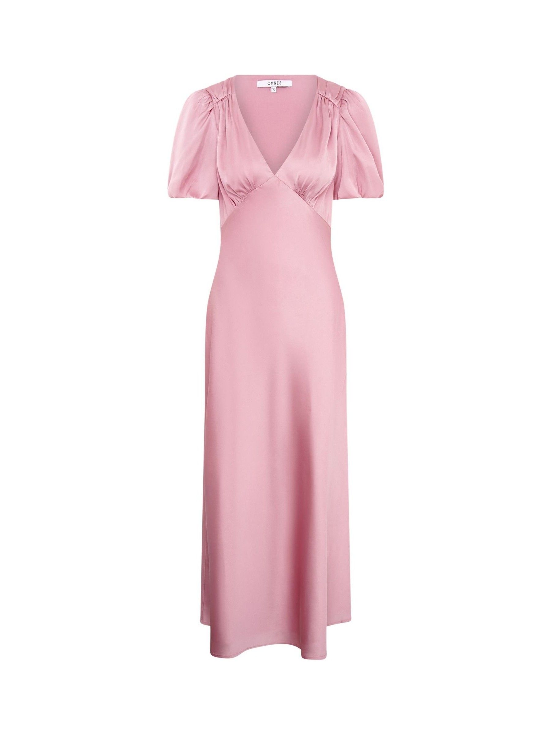 Buy Omnes light pink Rosie Ruched Puff Sleeve Dress from the Next UK ...