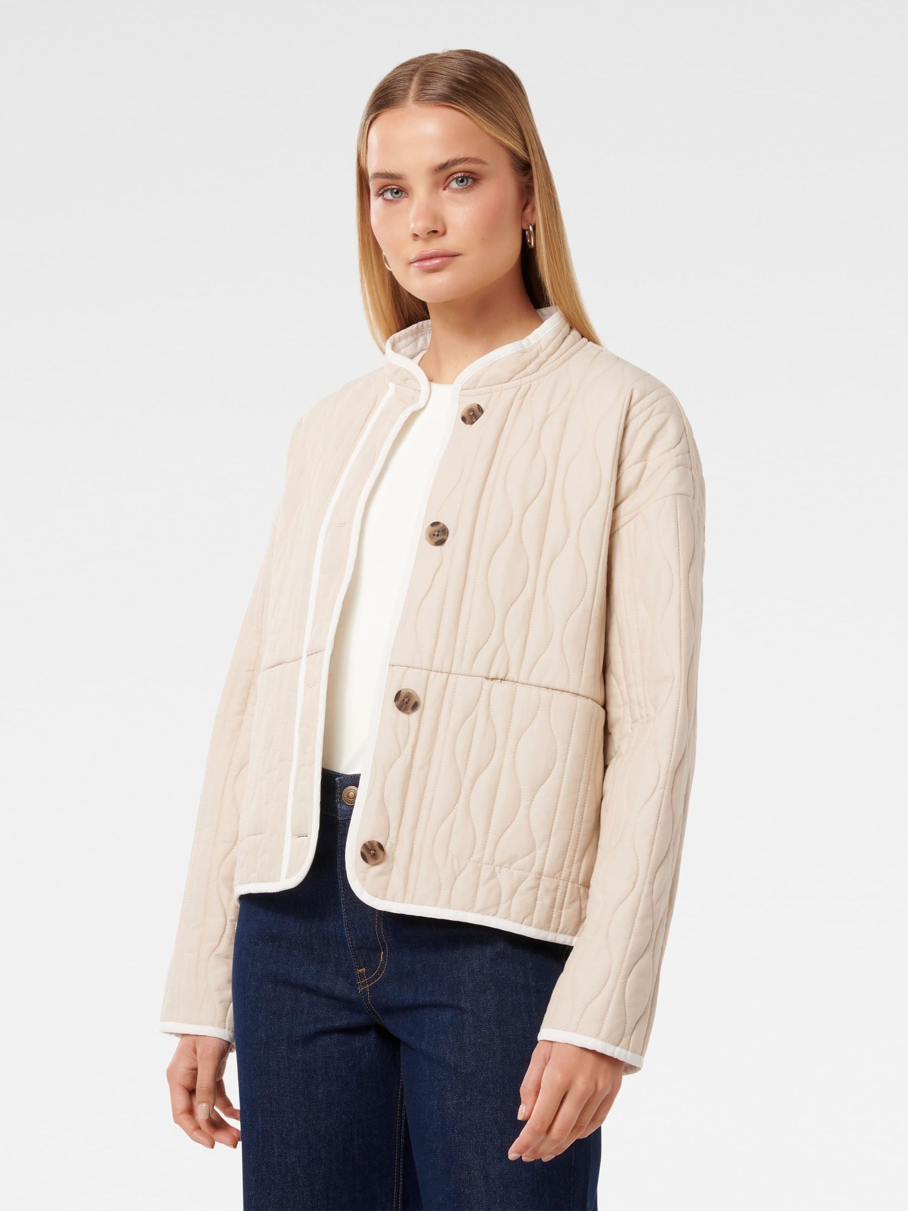 Buy Forever New Cream Astrid Quilted Liner 100% Cotton Jacket from the ...