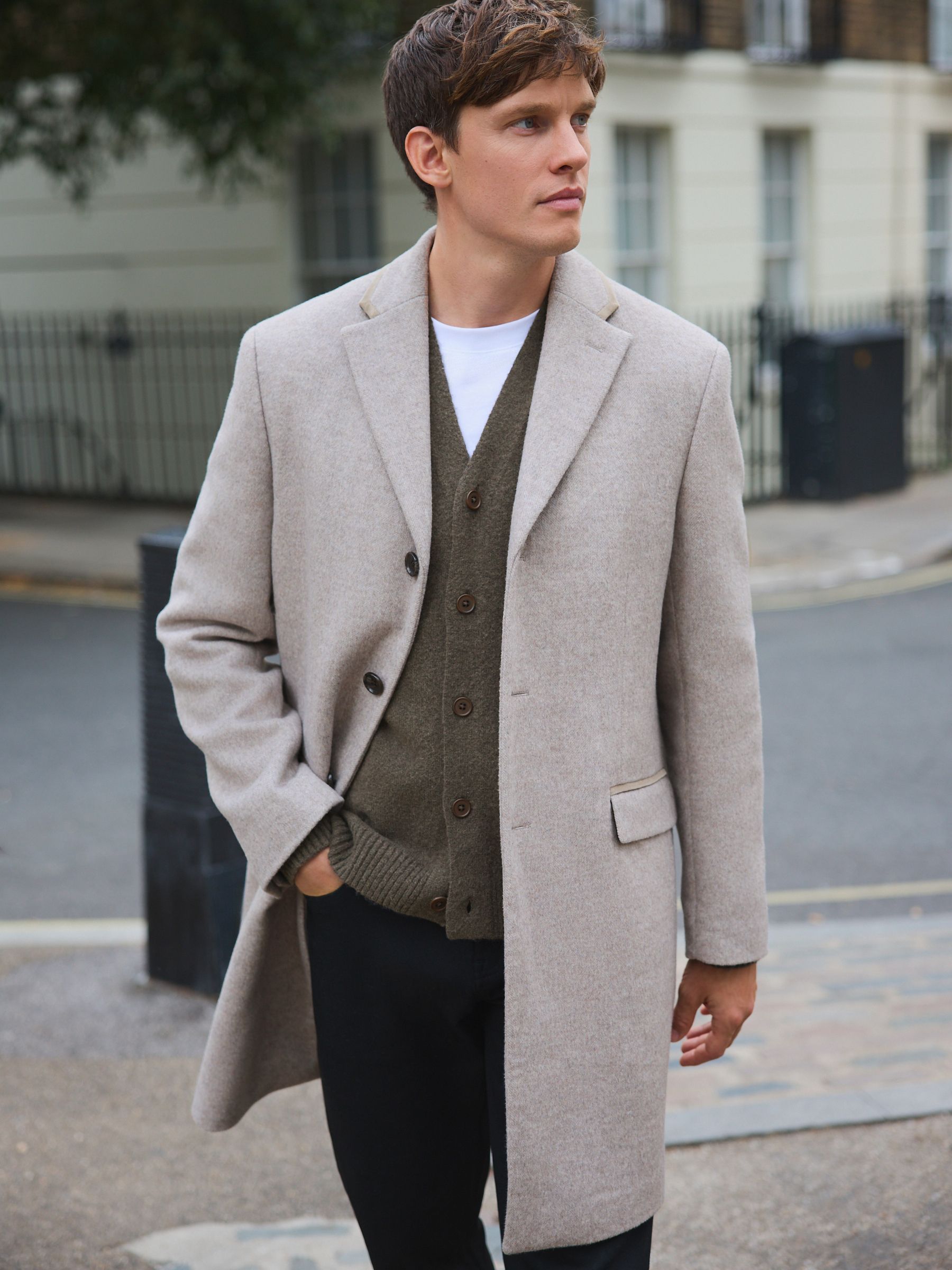 Buy Neutral Wool Blend Herringbone Epsom With Velvet Trim Coat from the ...