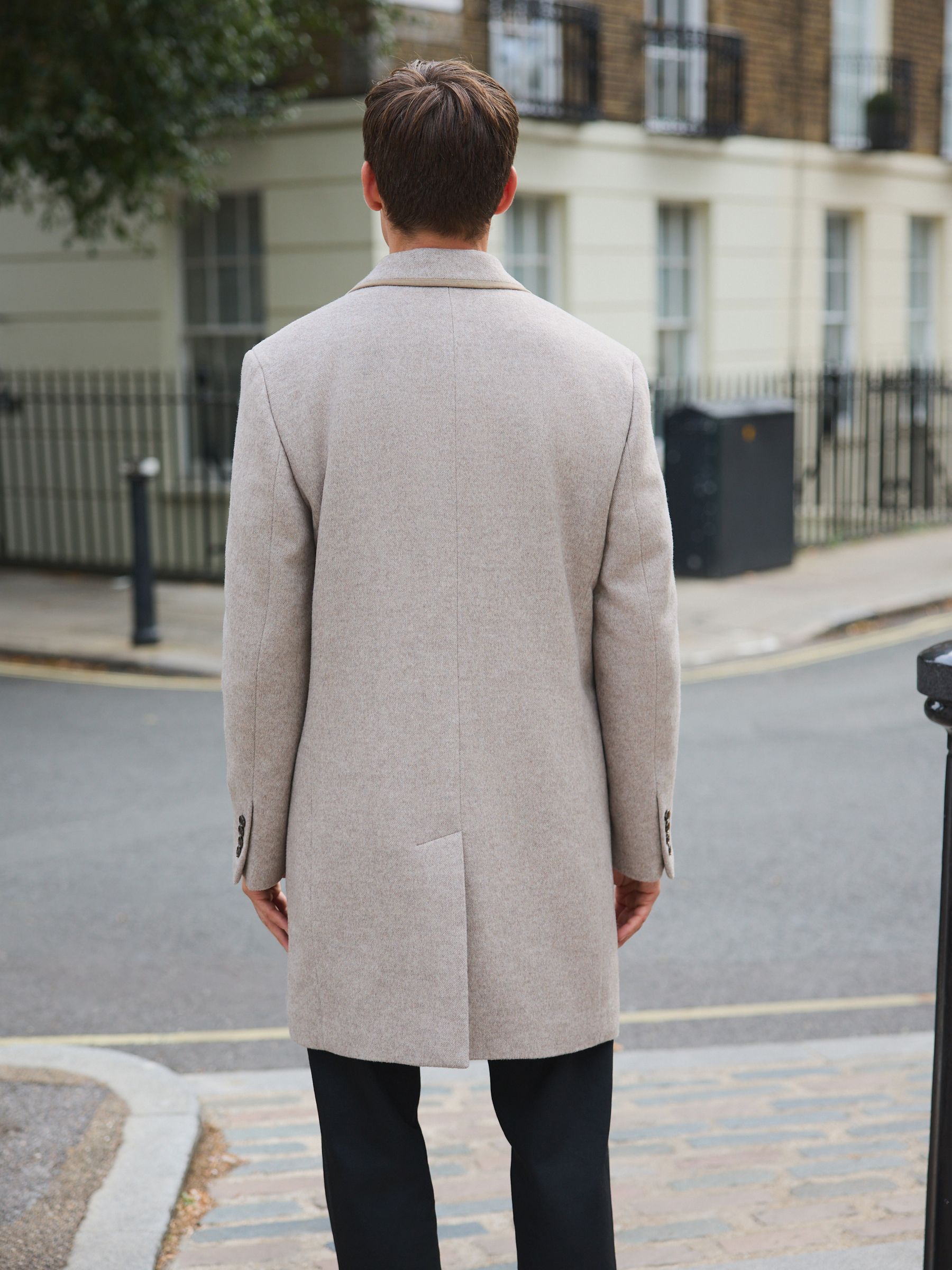 Buy Neutral Wool Blend Herringbone Epsom With Velvet Trim Coat from the ...