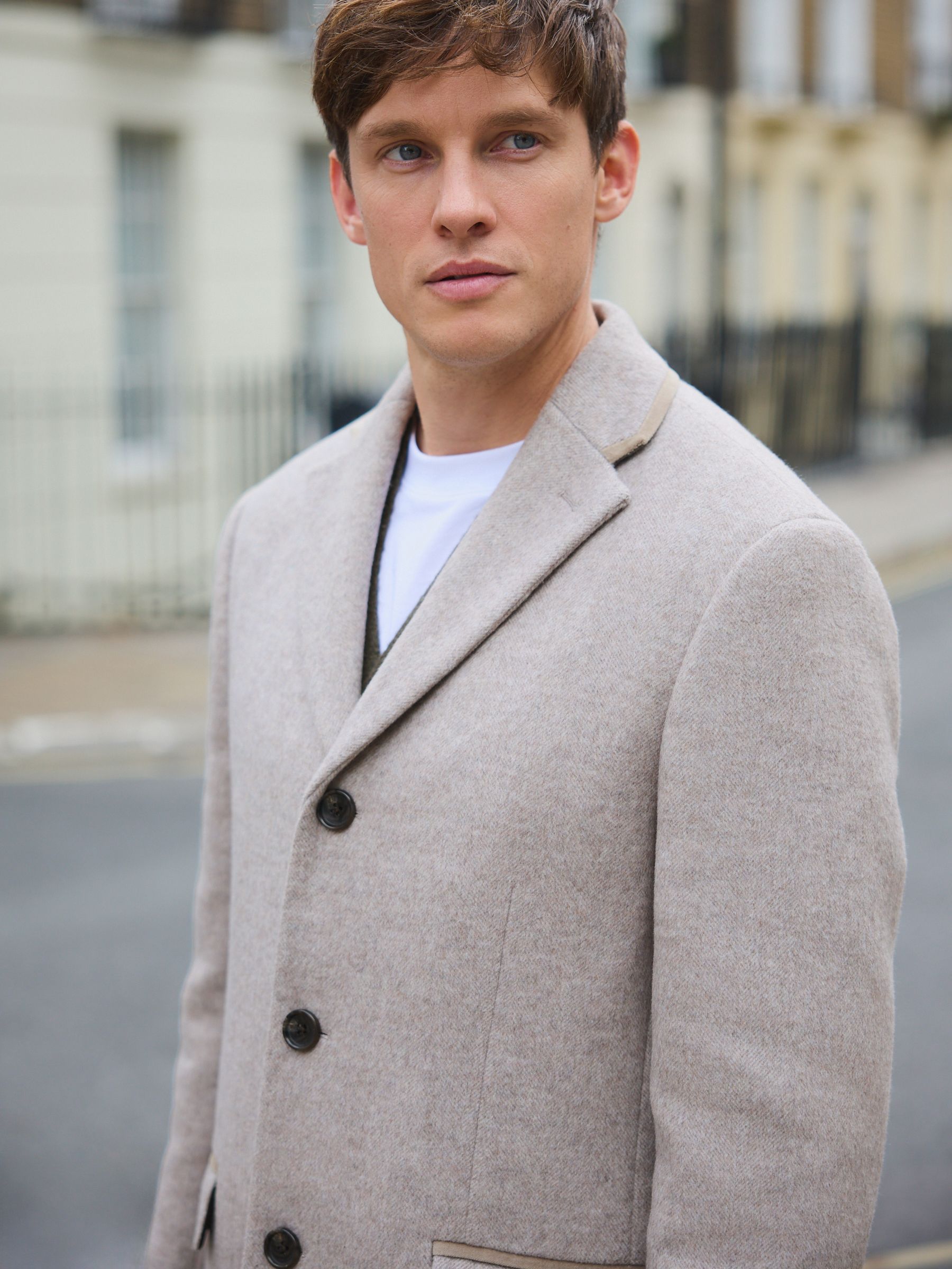Buy Neutral Wool Blend Herringbone Epsom With Velvet Trim Coat from the ...