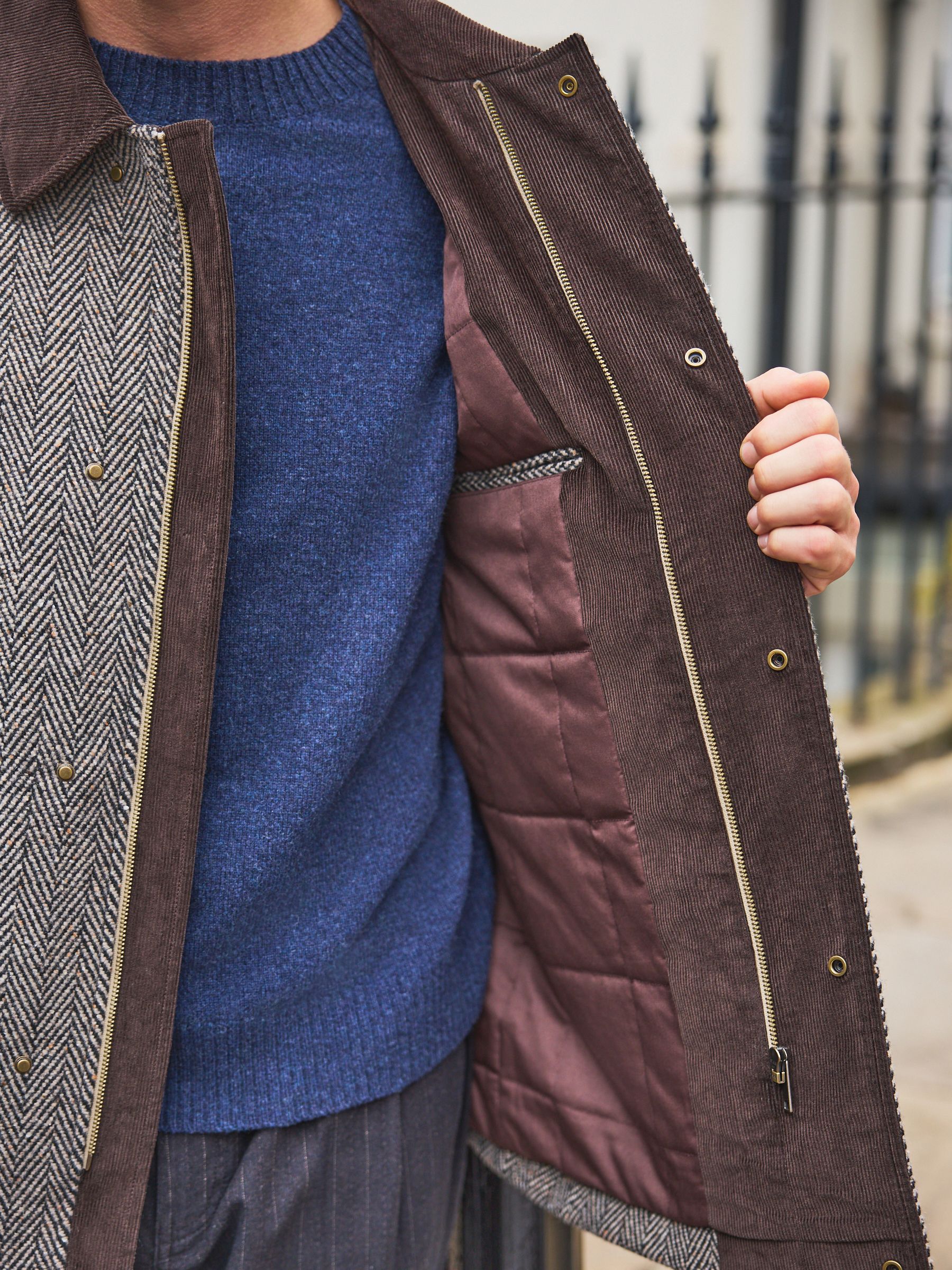 Buy Grey Herringbone Quilted Corduroy Collar Jacket with Wool from the ...