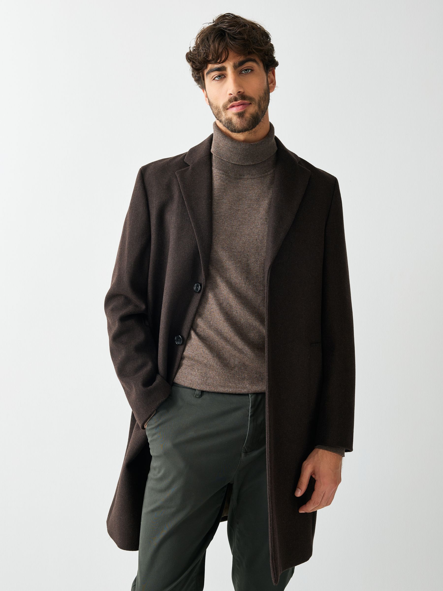 Buy Brown Regular Fit Epsom Overcoat with Wool from the Next UK online shop