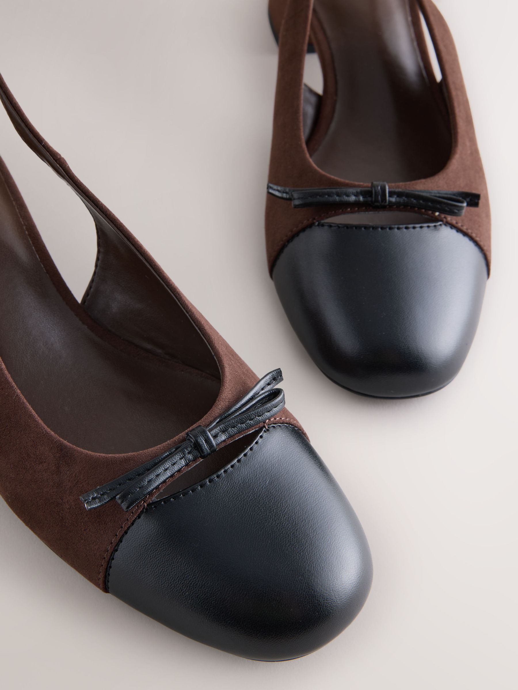 Buy Chocolate Brown Round Toe Cap Bow Slingback Block Heels from the ...