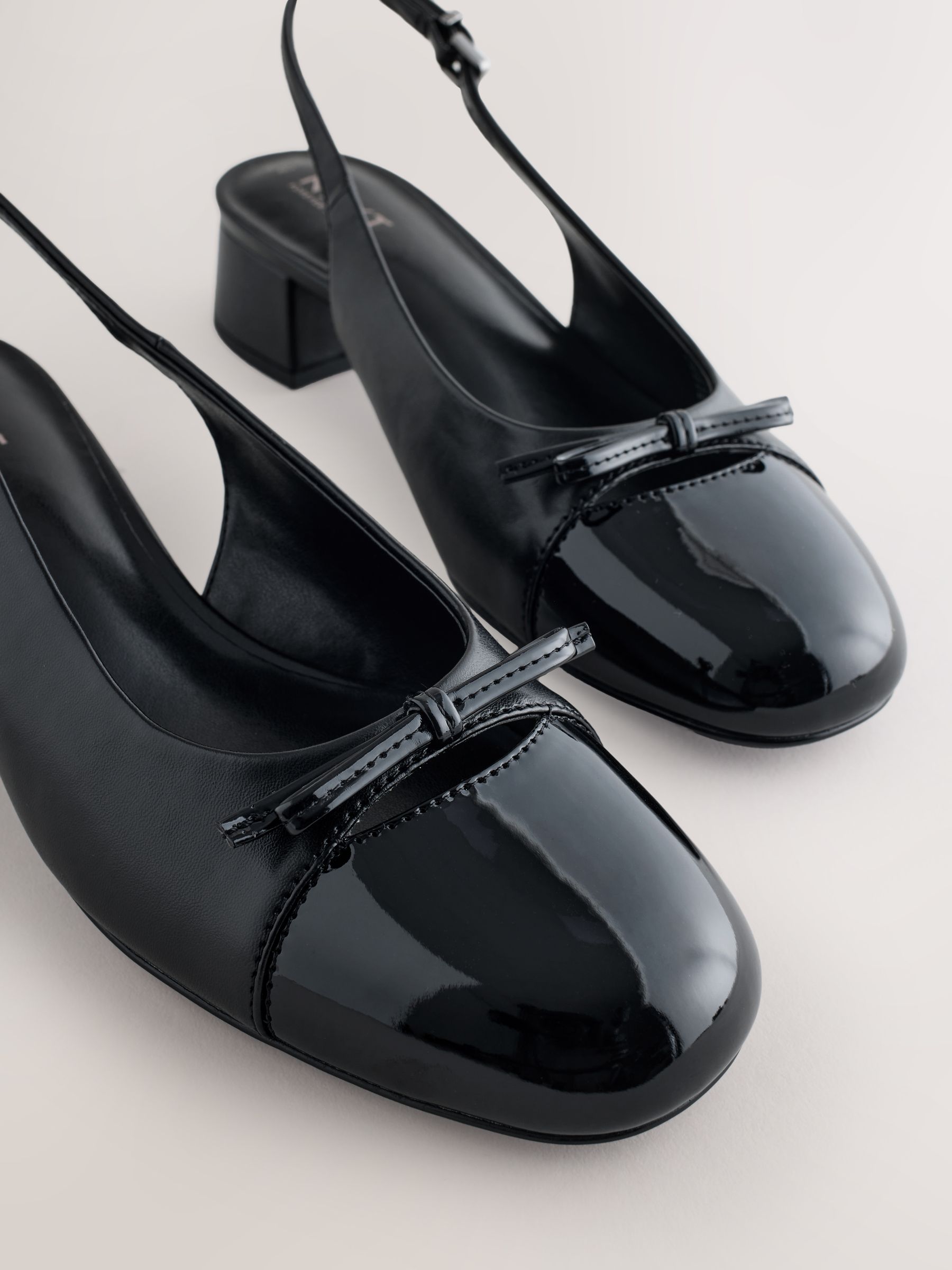 Buy Black Round Toe Cap Bow Slingback Block Heels from the Next UK ...