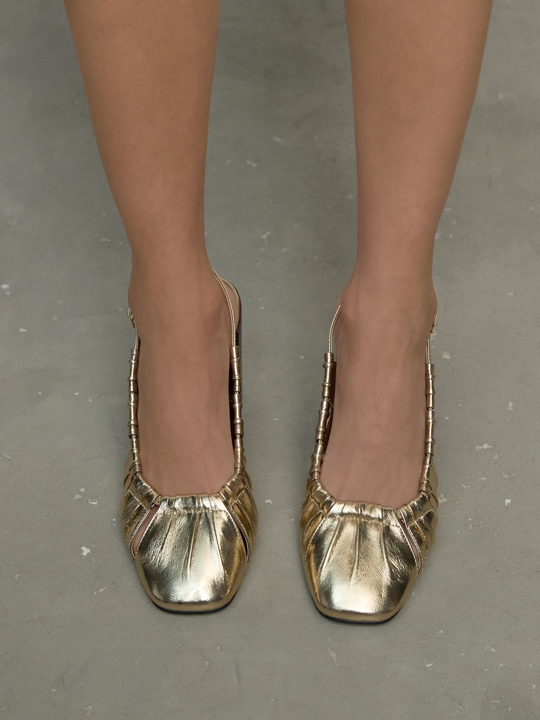 Buy Gold Forever Comfort® Leather Slot Slingback Block Heels from the ...