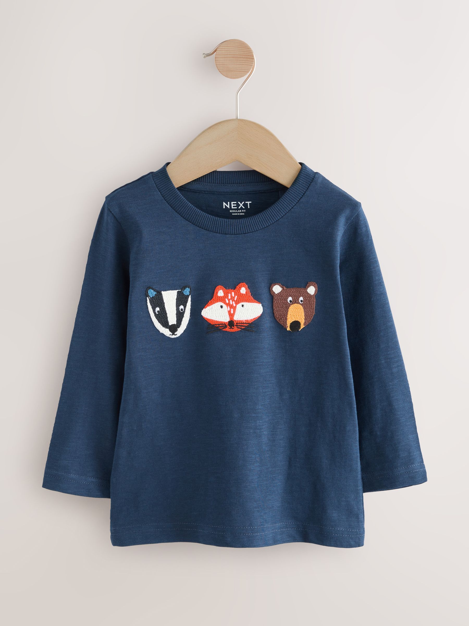Buy Blue Woodland Animal Long Sleeve Appliqué T-Shirt (3mths-7yrs) from ...