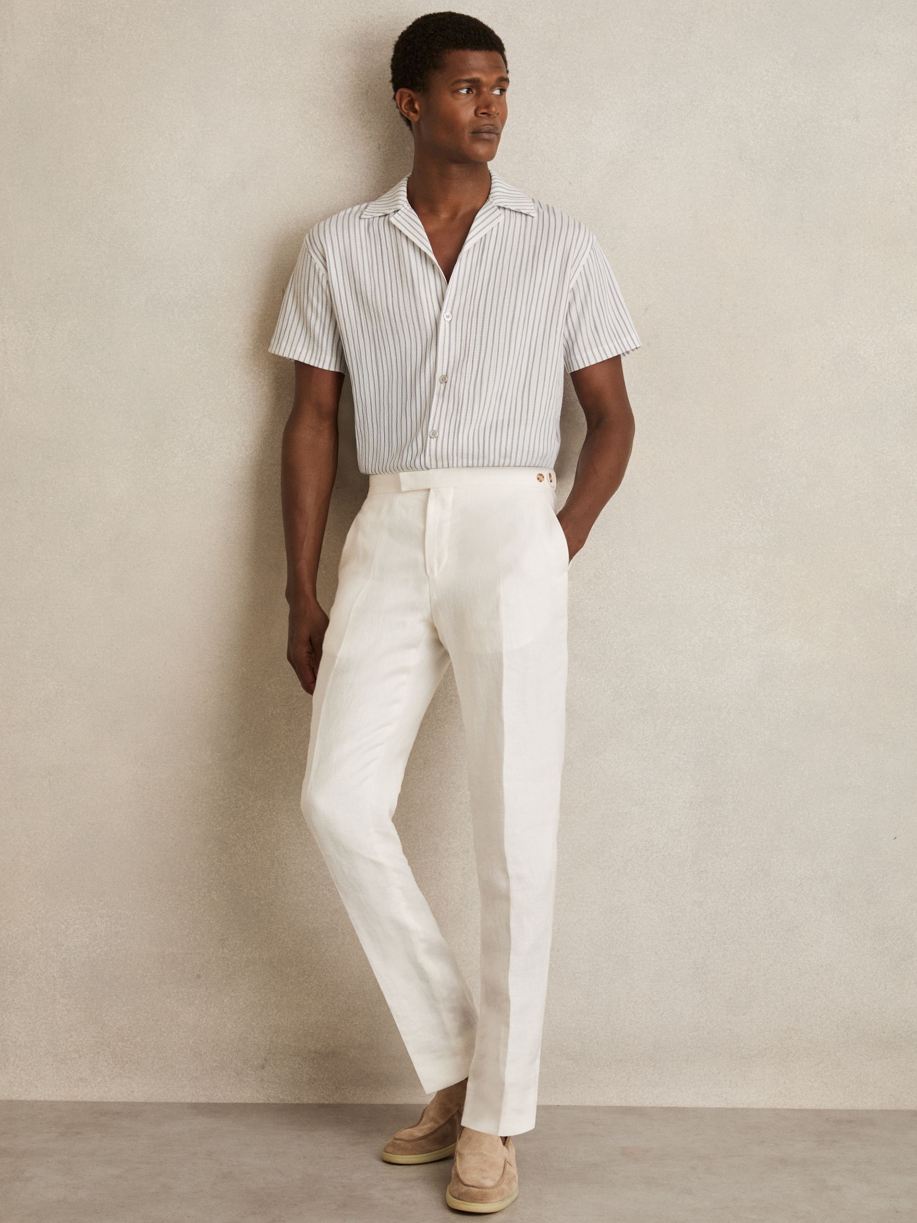 Buy Reiss White/Soft Blue Max Textured Stripe Cuban Collar Shirt from ...