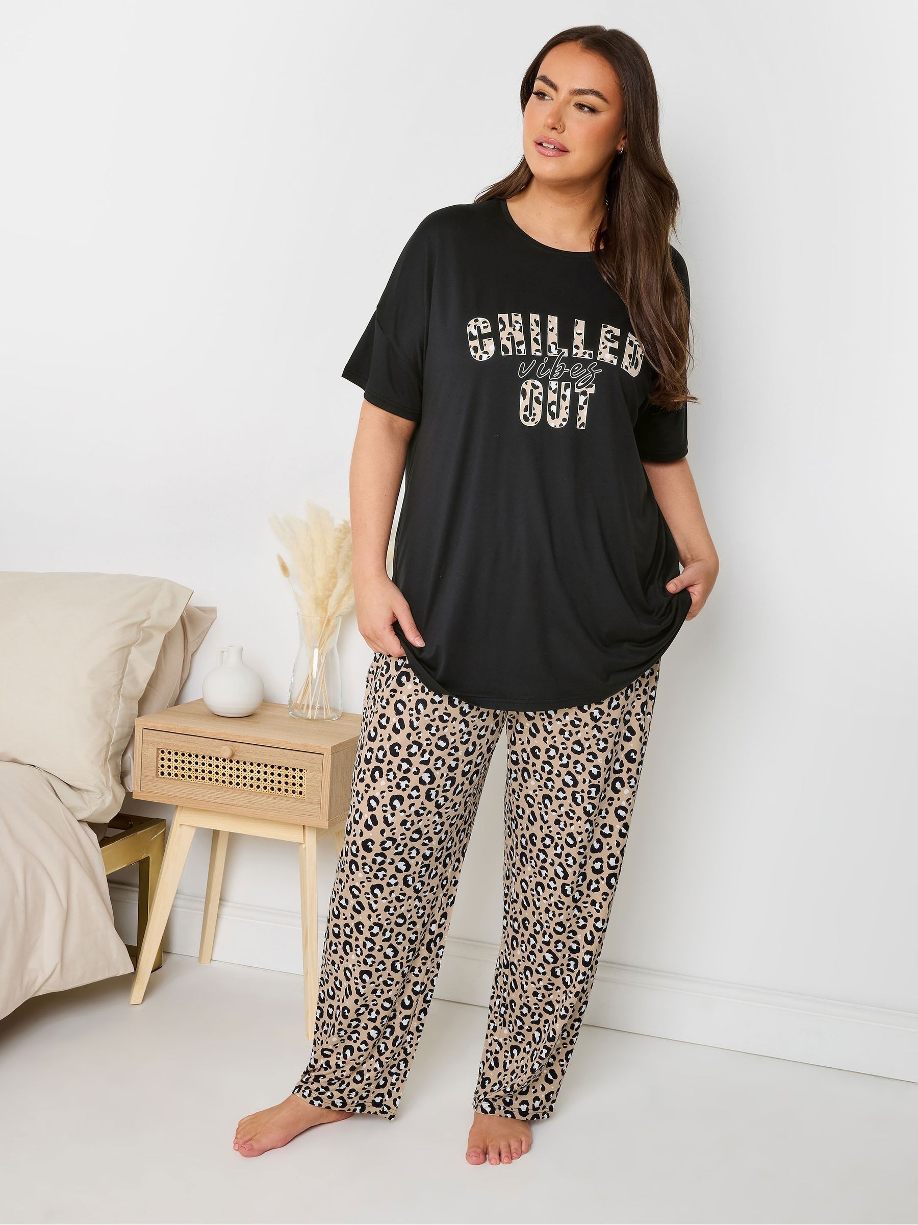 Buy Yours Curve Black Chilled Out Vibes Wide Leg Pyjamas Set from the ...