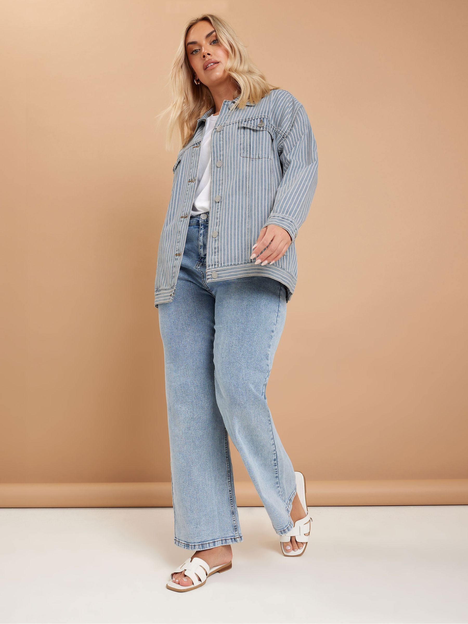 Buy Yours Curve Blue Oversized 100% Cotton Pinstripe Denim Jacket from ...