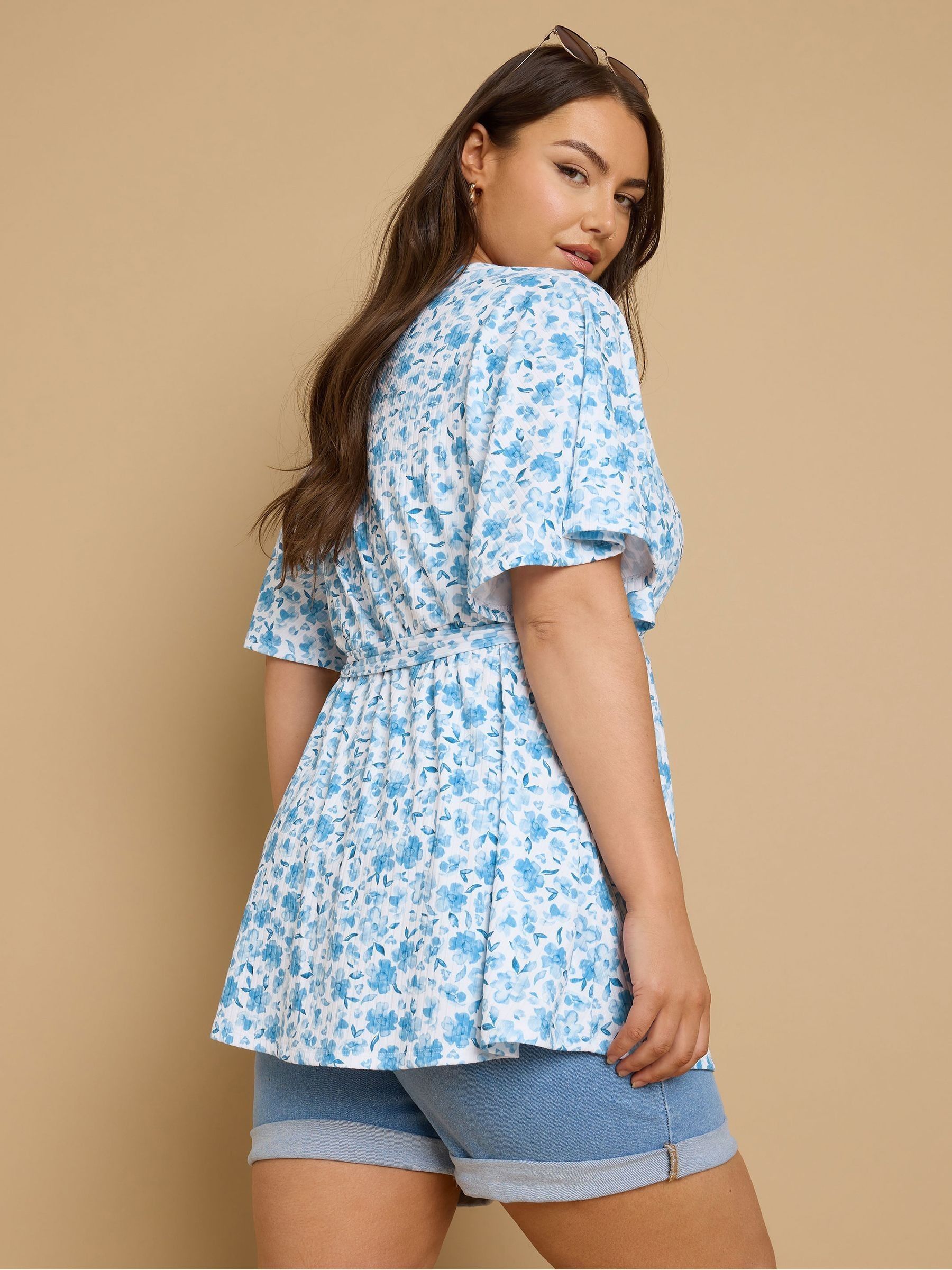 Buy Yours Curve Blue Wrap Angel Sleeve Blouse from the Next UK online shop
