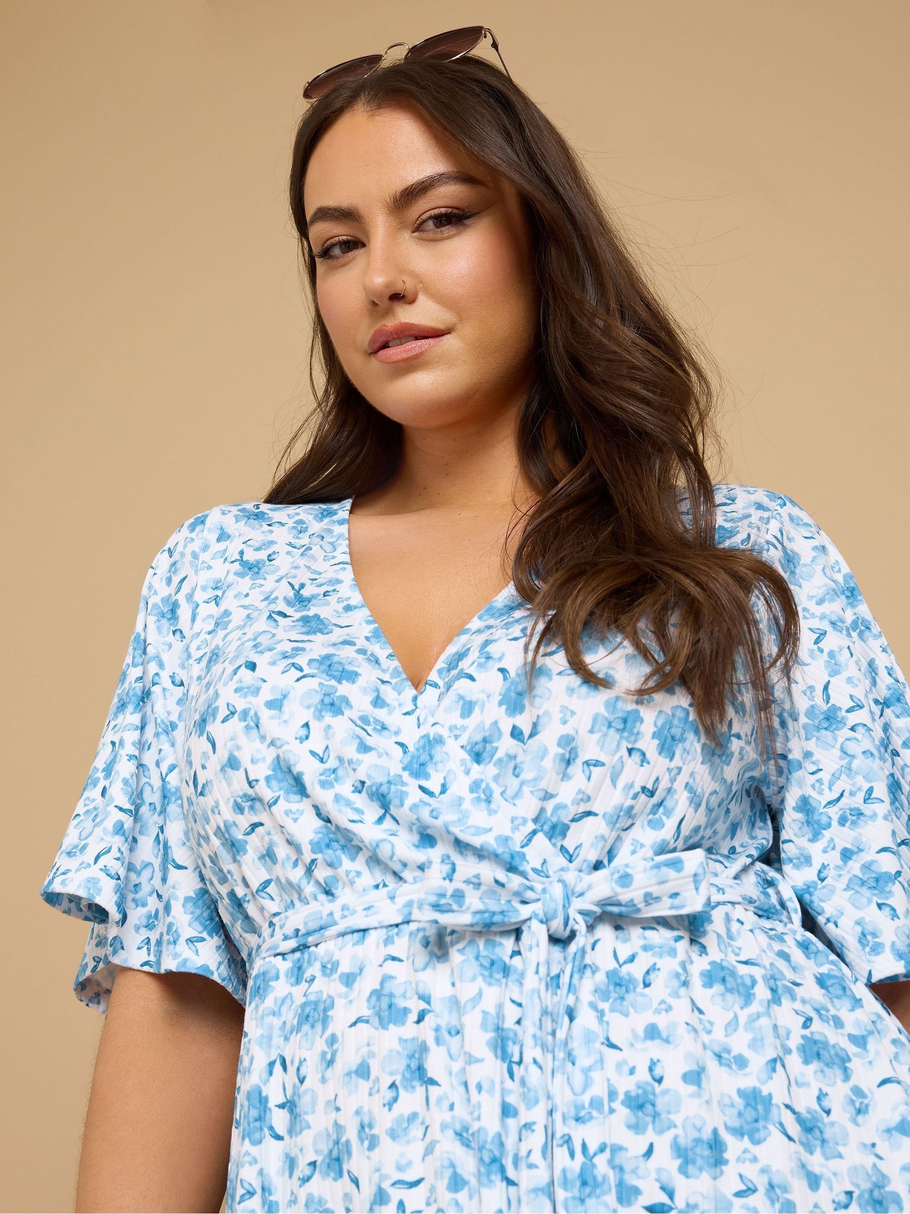 Buy Yours Curve Blue Wrap Angel Sleeve Blouse from the Next UK online shop