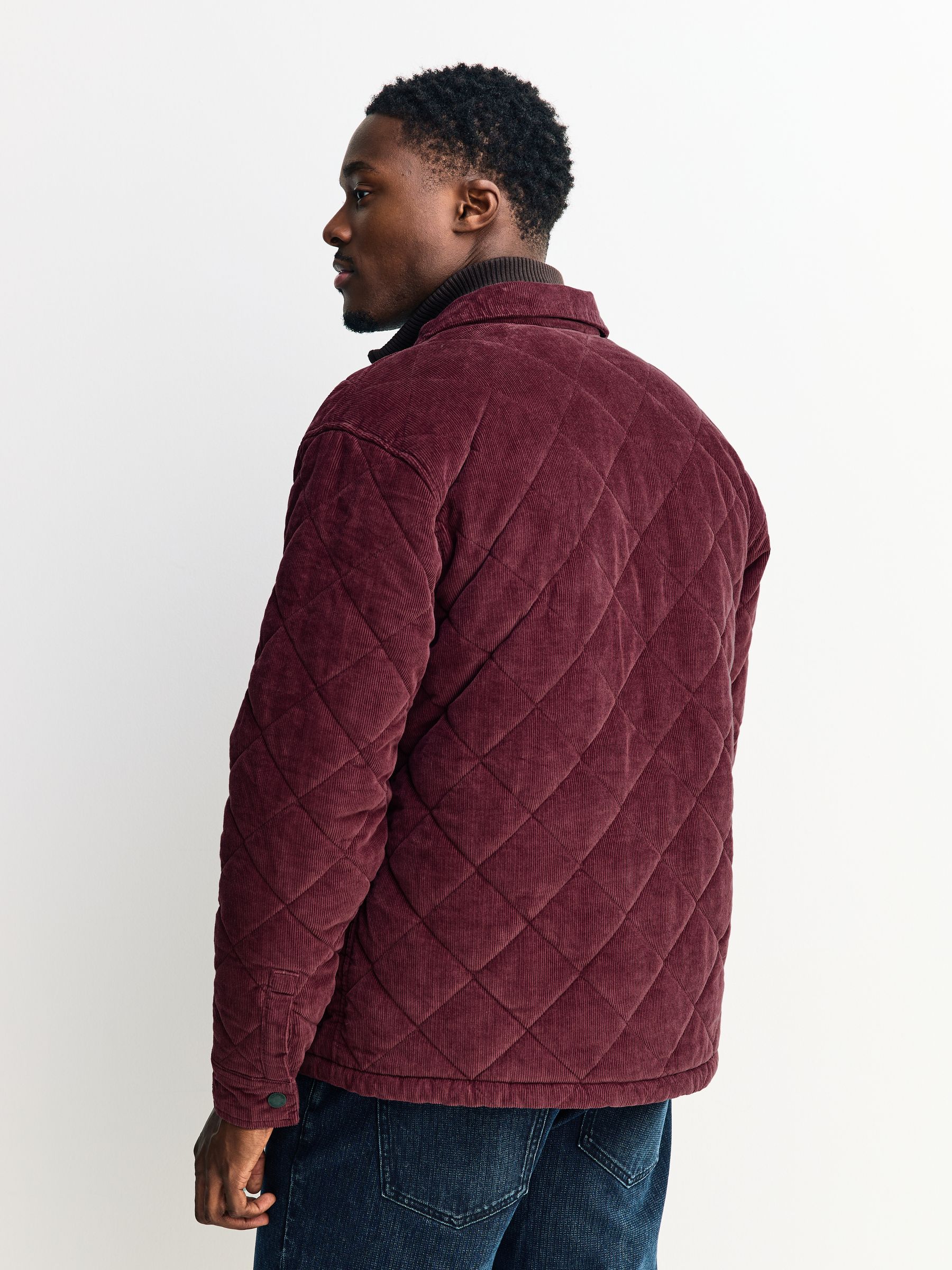 Buy Burgundy Red Borg Lined Diamond Quilt Corduroy Shacket from Next ...