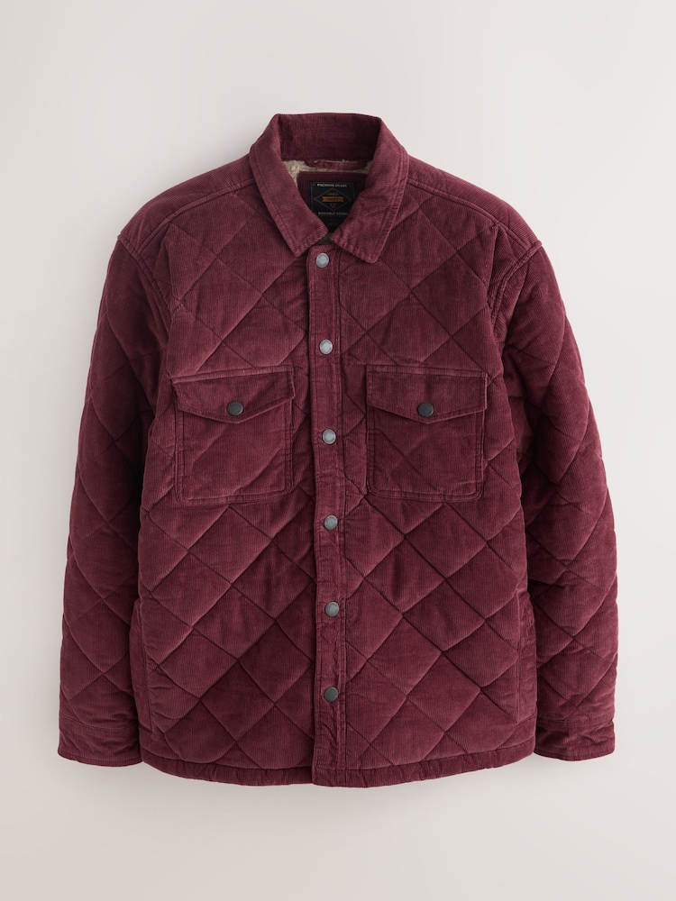 Buy Burgundy Red Borg Lined Diamond Quilt Corduroy Shacket from Next ...