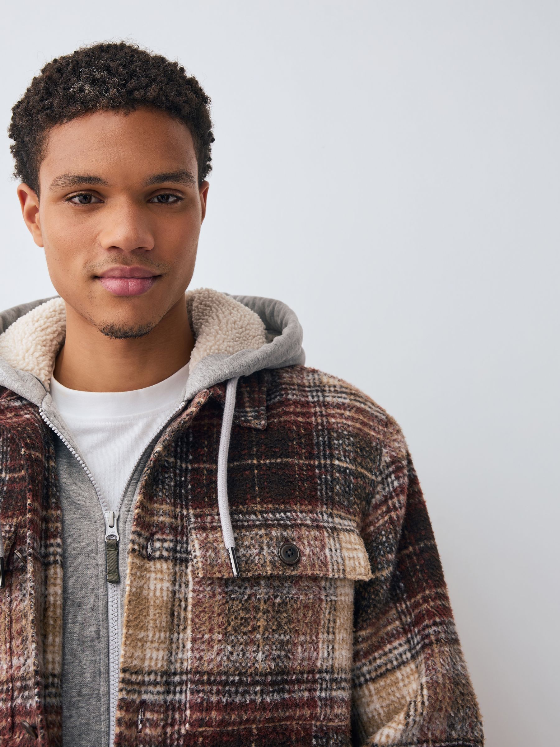 Buy Rust Brown Borg Lined Hooded Check Shacket from the Next UK online shop