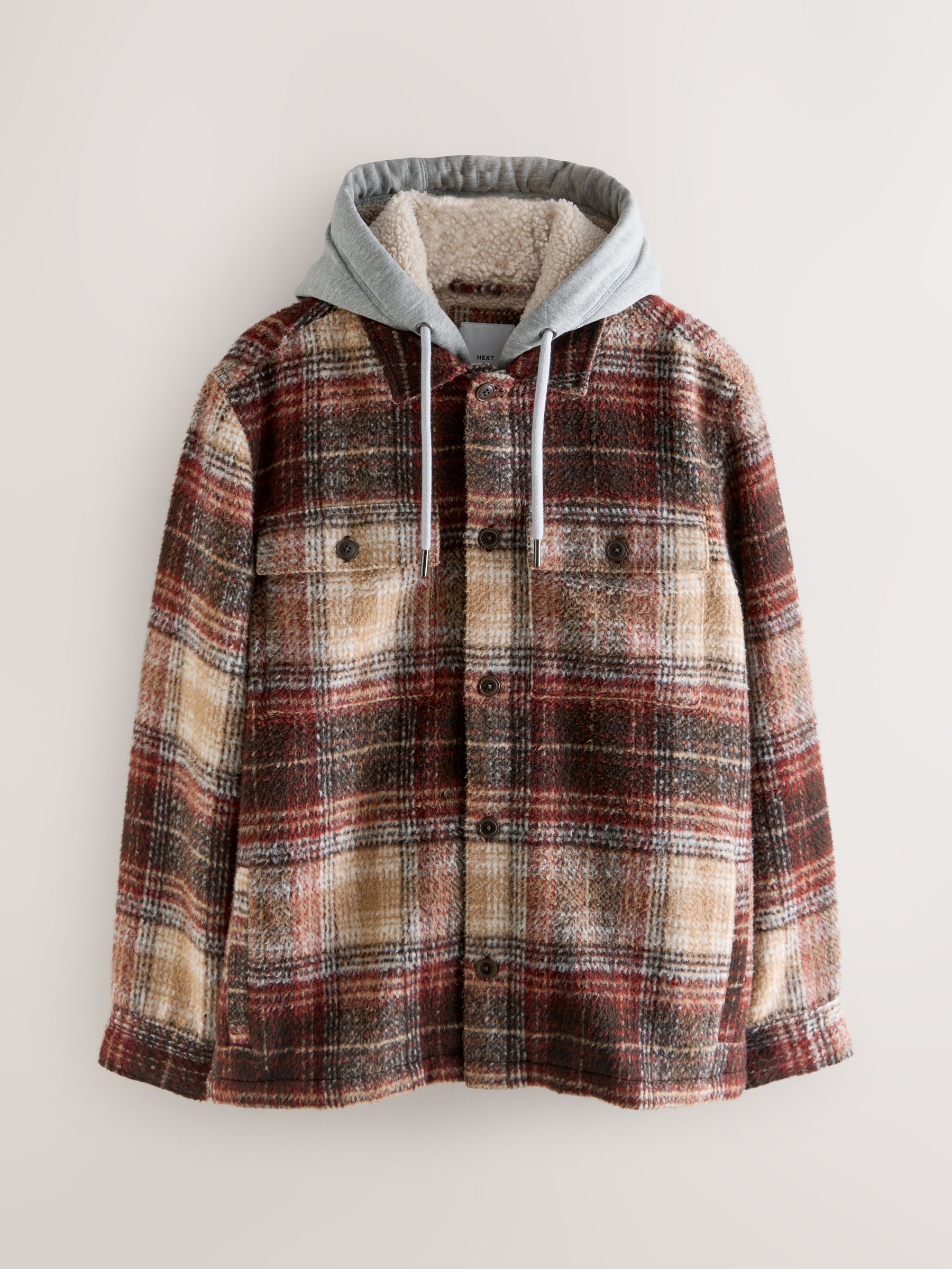 Buy Rust Brown Borg Lined Hooded Check Shacket from the Next UK online shop