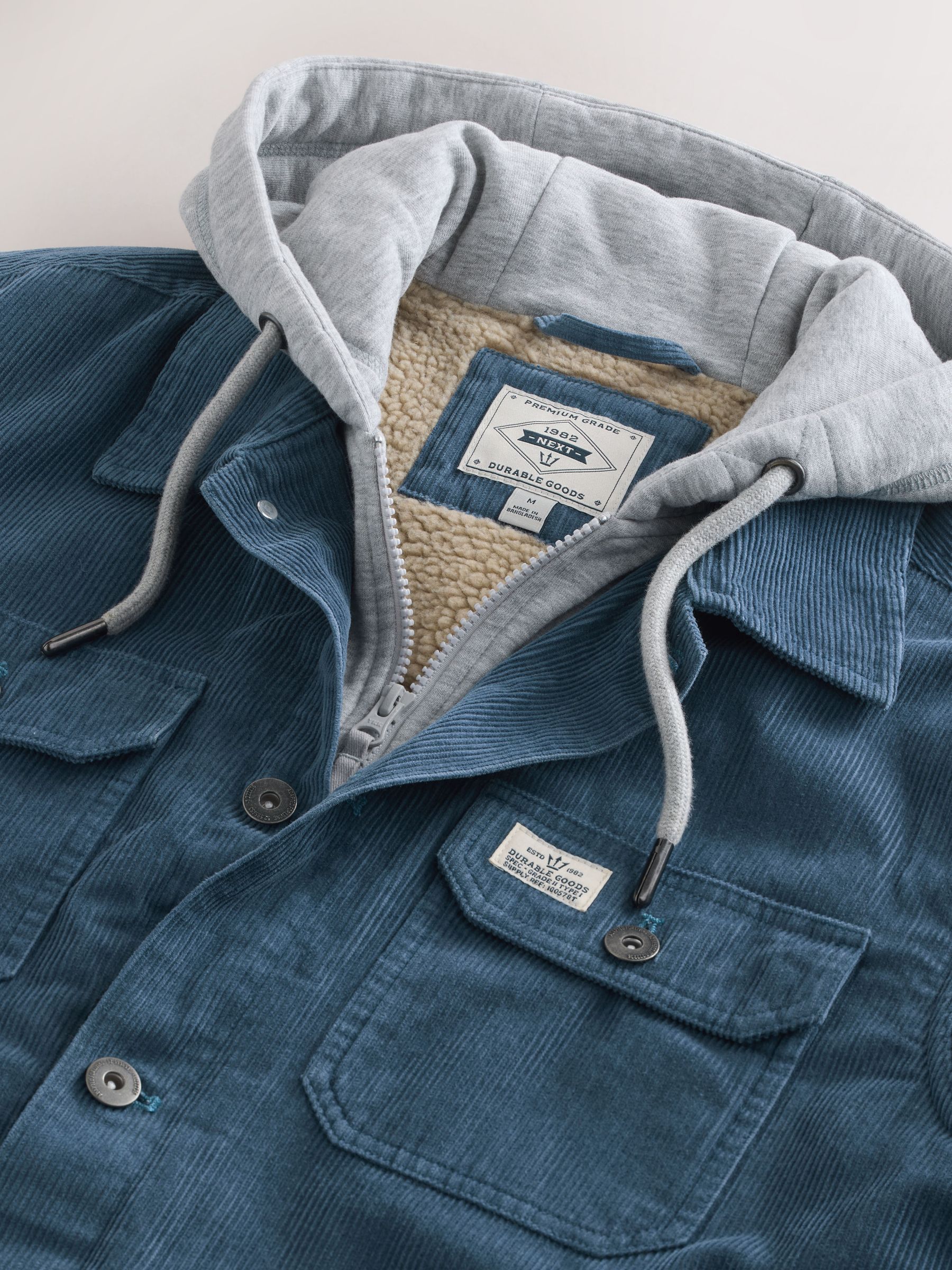 Buy Blue Hooded Corduroy Borg Lined Shacket from the Next UK online shop