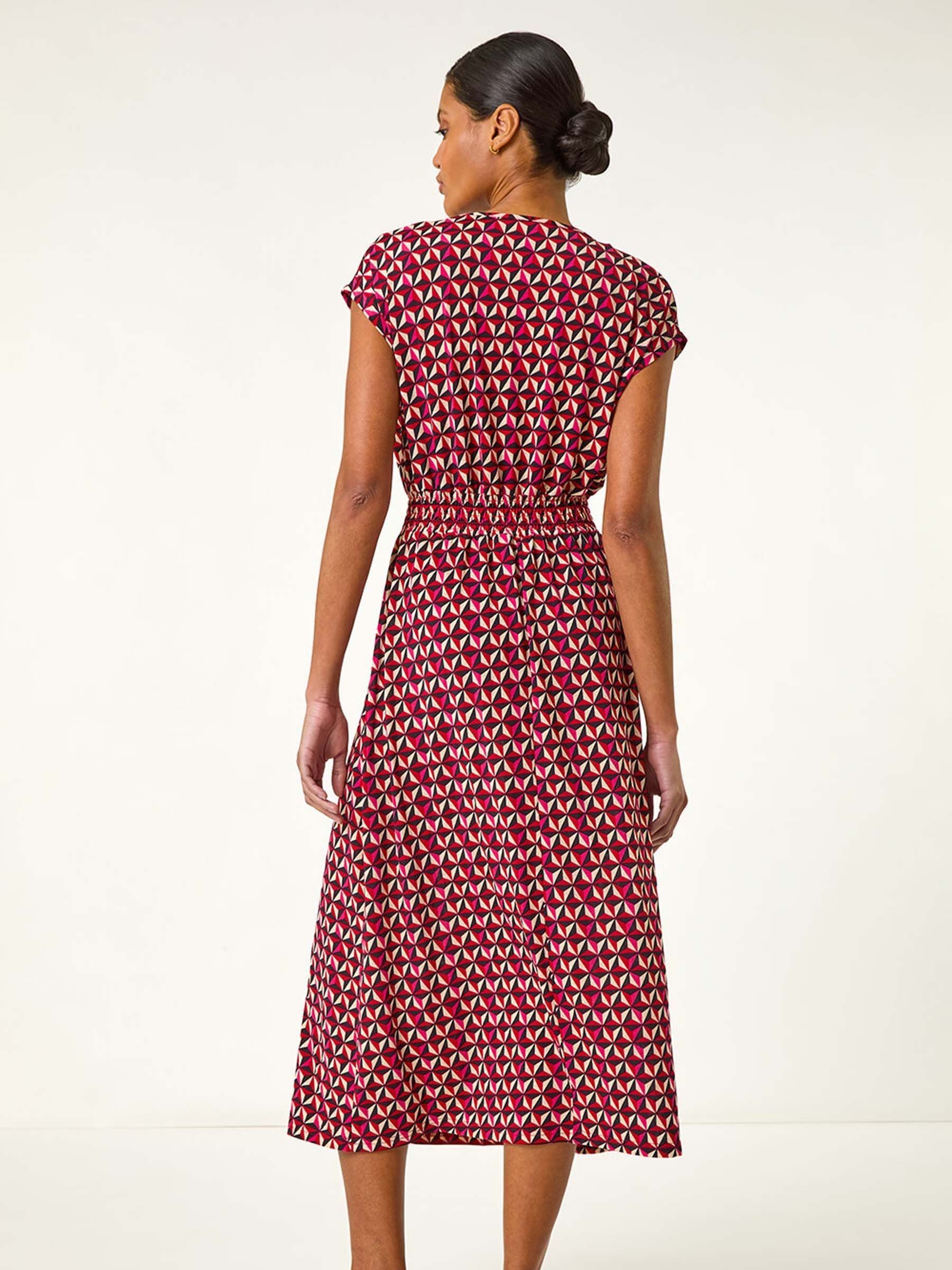 Buy Roman Red Geo Print V-Neck Stretch Midi Dress from the Next UK ...