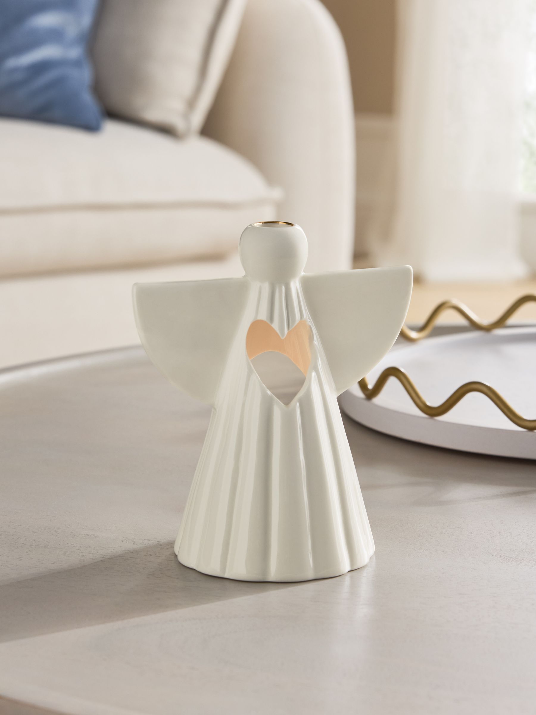 Buy White/Gold Ceramic Angel Tea Light Holder from Next India