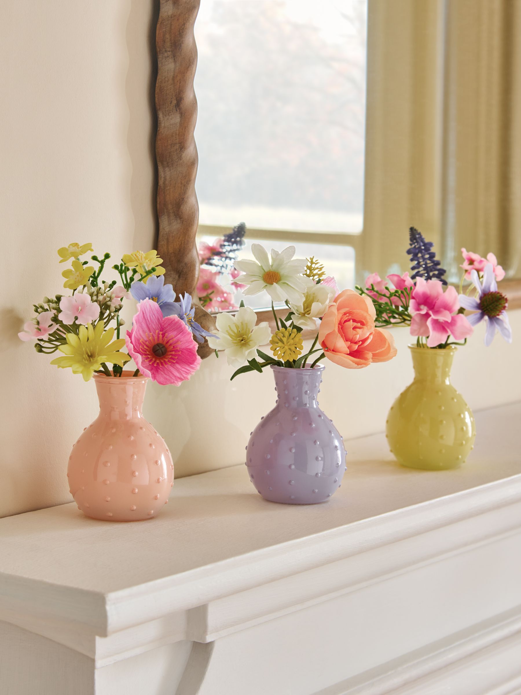Buy Set of 3 Multi Artificial Spring Flowers in Glass Vases from the ...