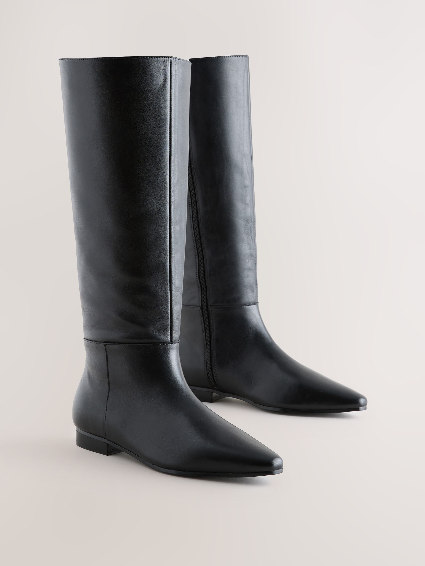 Buy Black Leather Forever Comfort® Flat Chisel Toe Knee High Boots from ...
