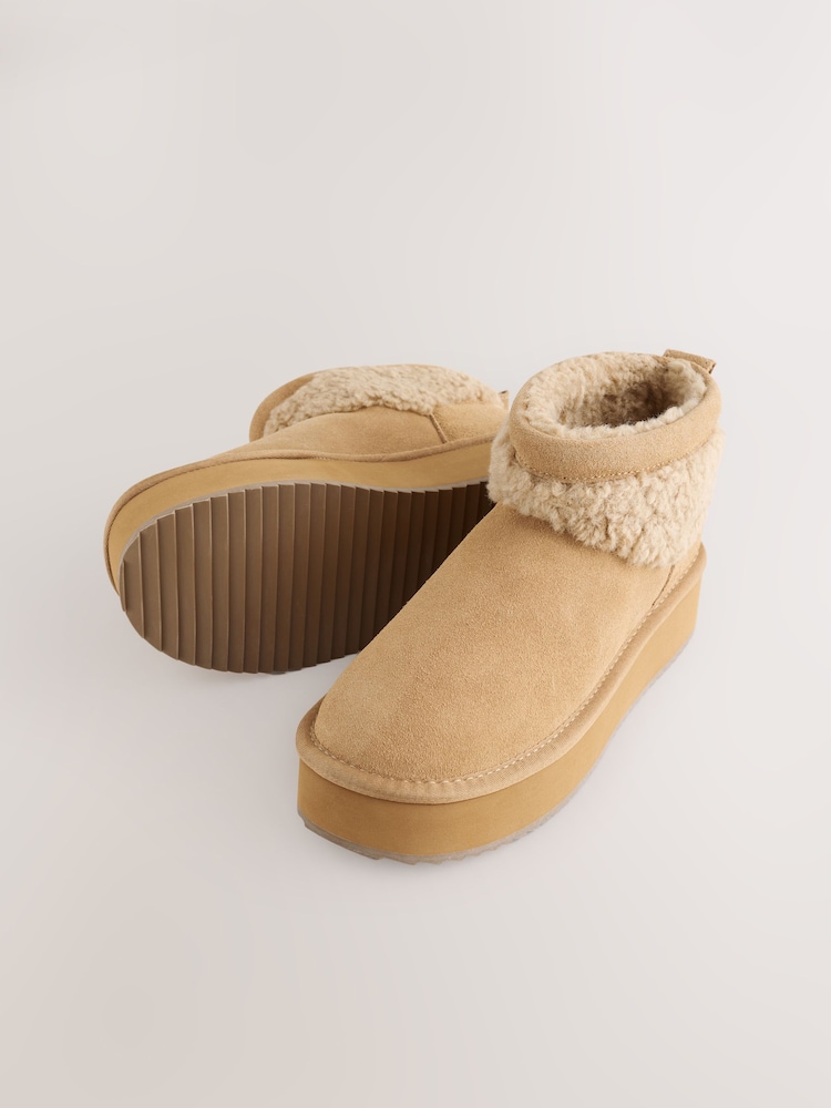 Buy Tan Brown Suede Faux Fur Borg Platform Boots from Next Malta