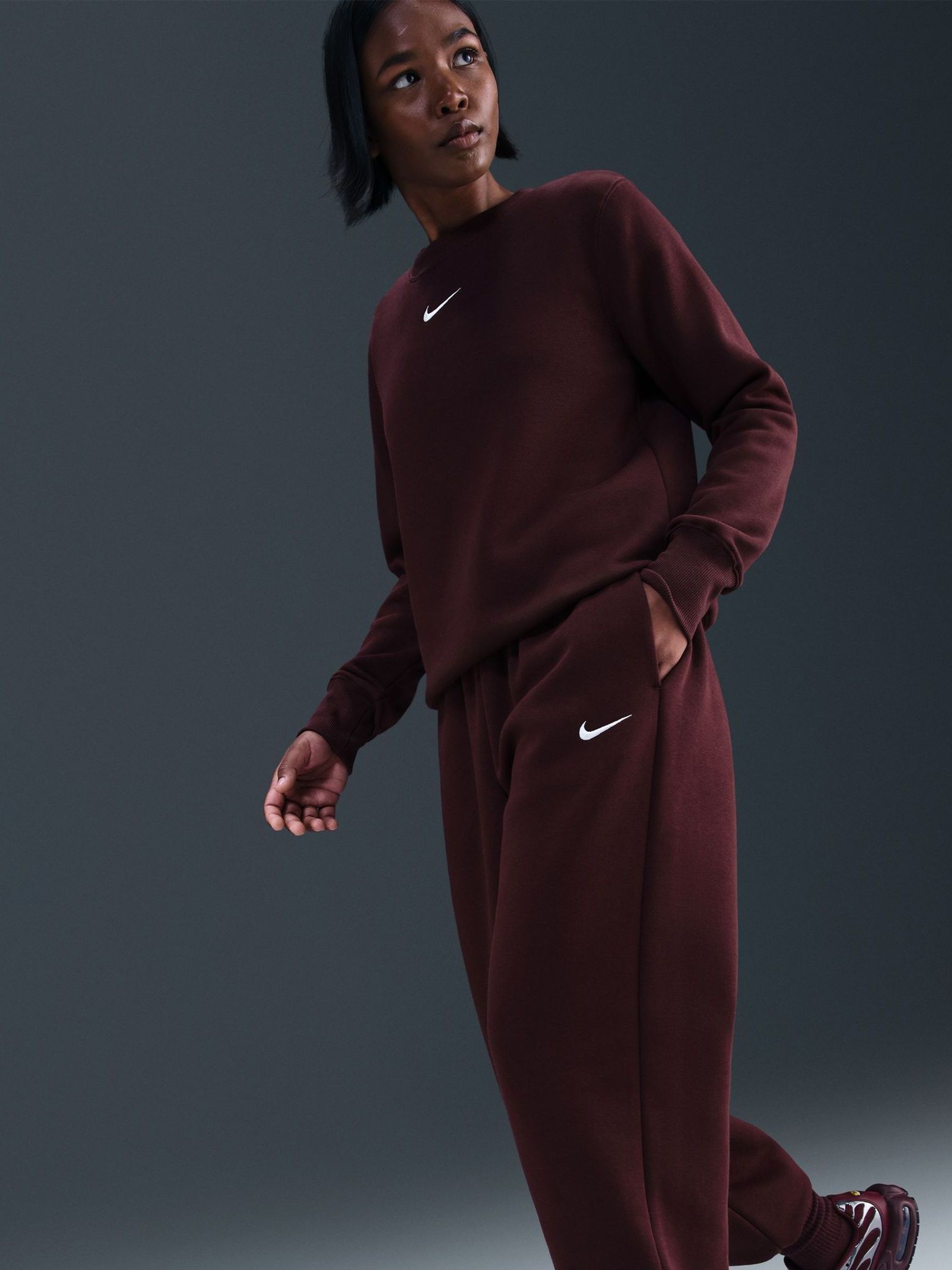 Buy Nike Red Oversized Phoenix Fleece High Waisted Joggers from the ...