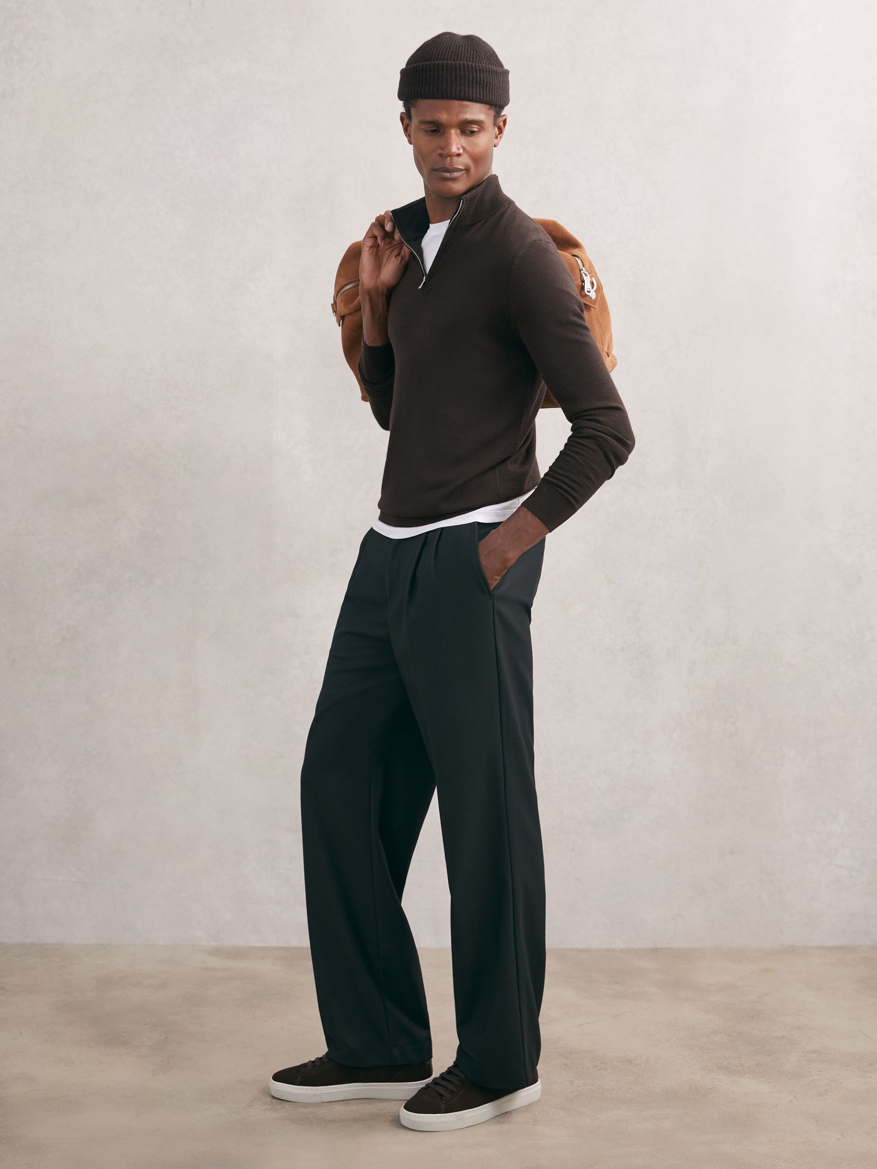 Buy Reiss Chocolate Brown Blackhall Merino Wool Half-Zip Jumper from ...