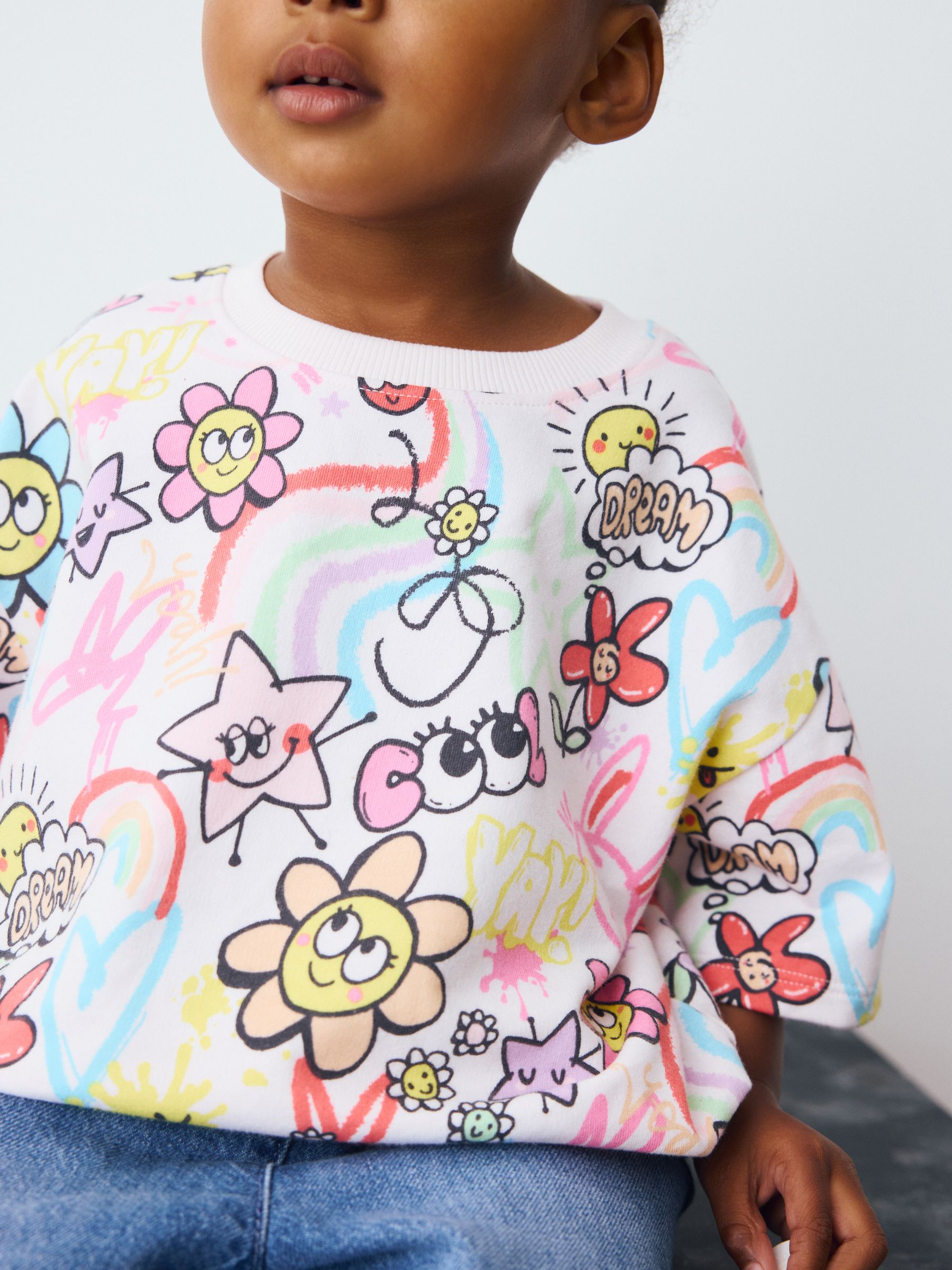 Buy White Doodle Print Girls Short Sleeve T-Shirt (3mths-7yrs) from ...
