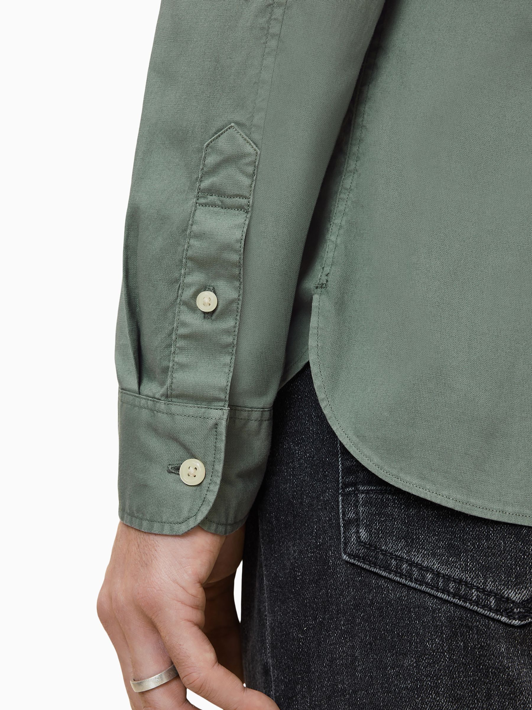 Buy AllSaints Green Hawthorne Black Long Sleeve Button Up Shirt from ...