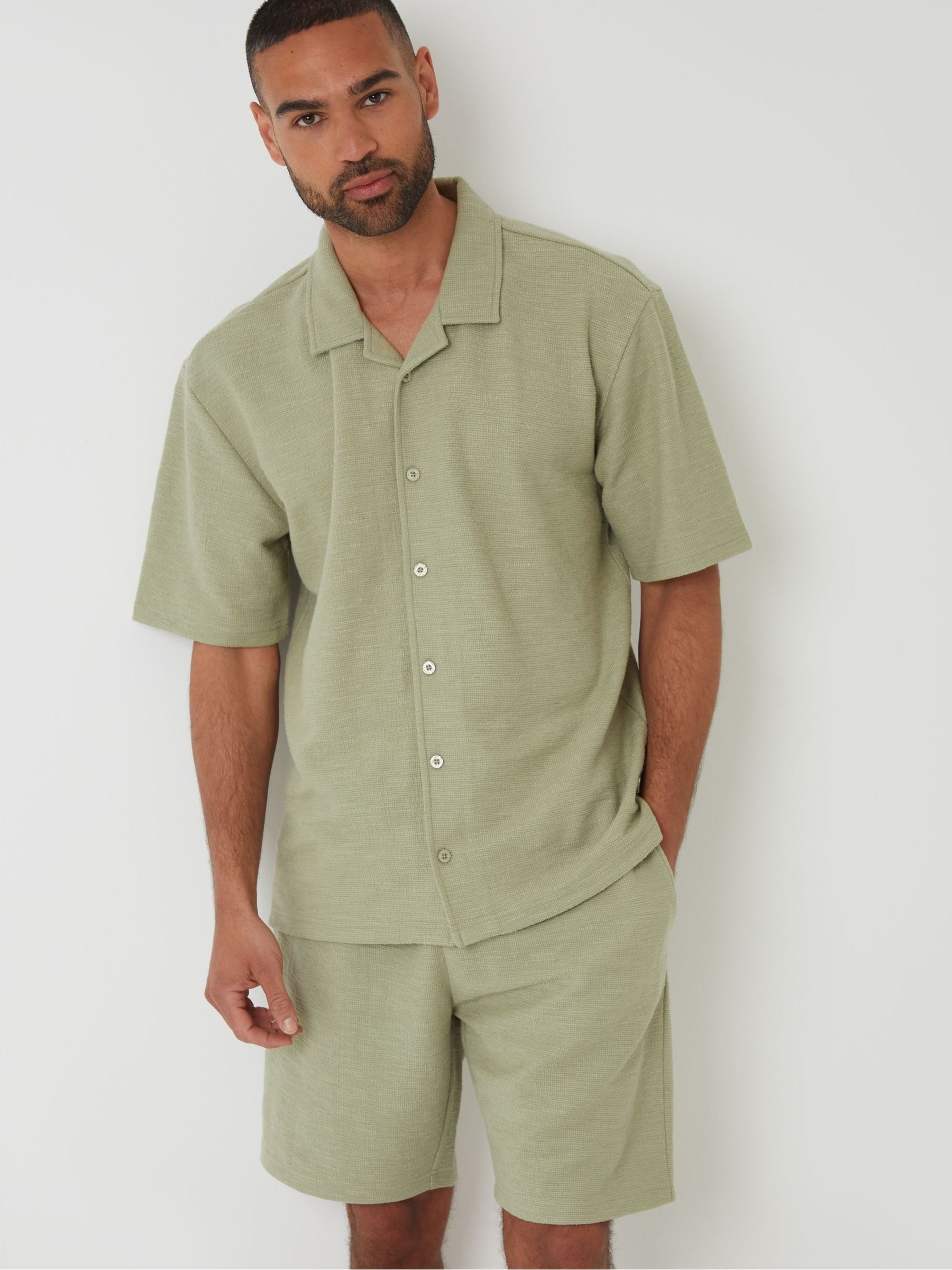 Buy Threadbare Green Textured Elasticated Waist Shorts from the Next UK ...