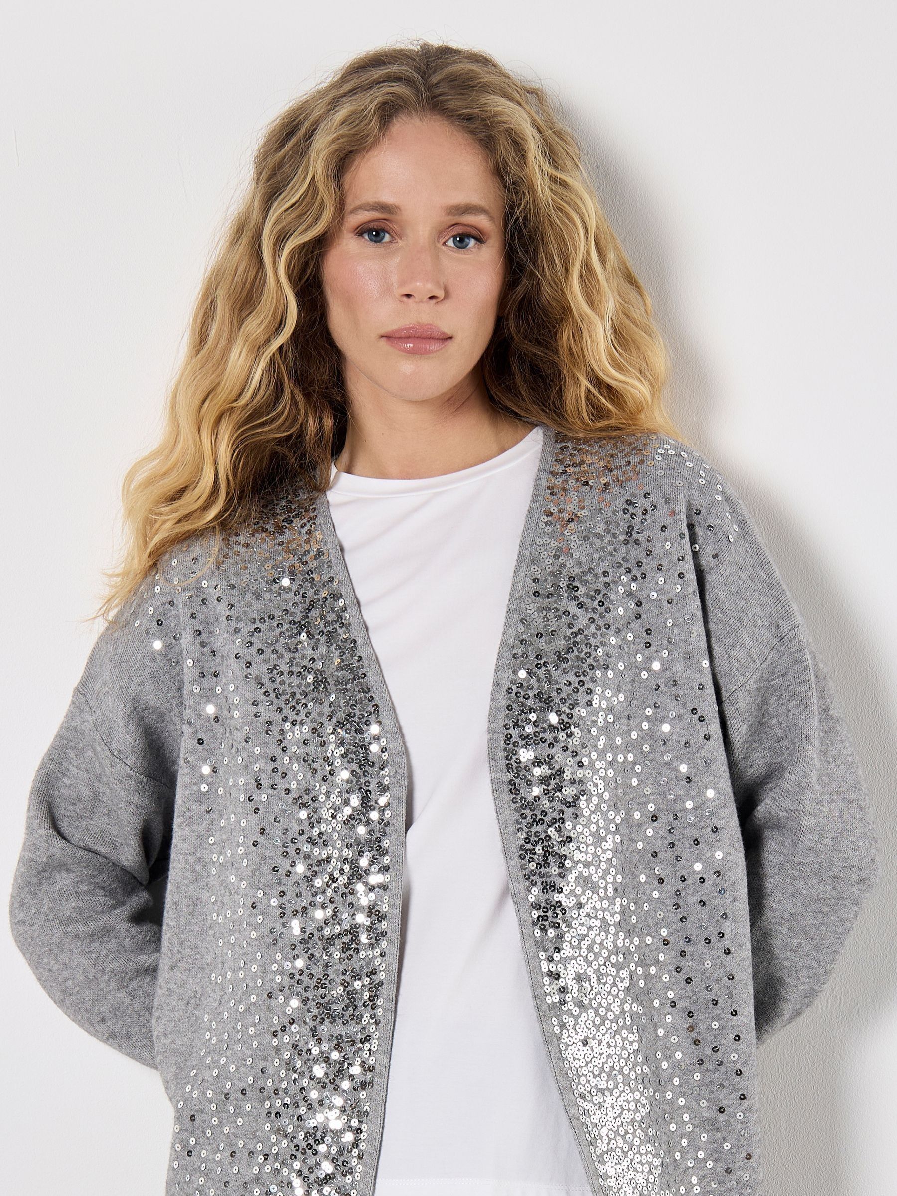 Buy Apricot Grey Sequin Edge Cardigan from the Next UK online shop