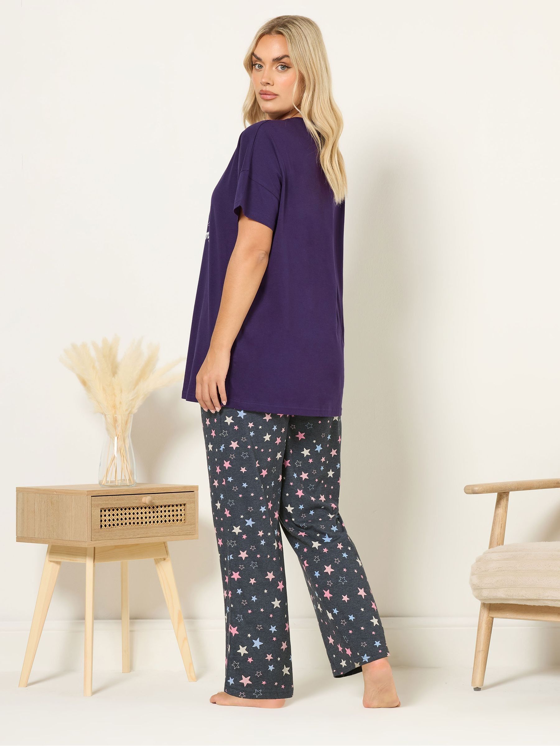 Buy Yours Curve Purple Koalaty Time Short Sleeve Wide Leg Pyjamas Set ...