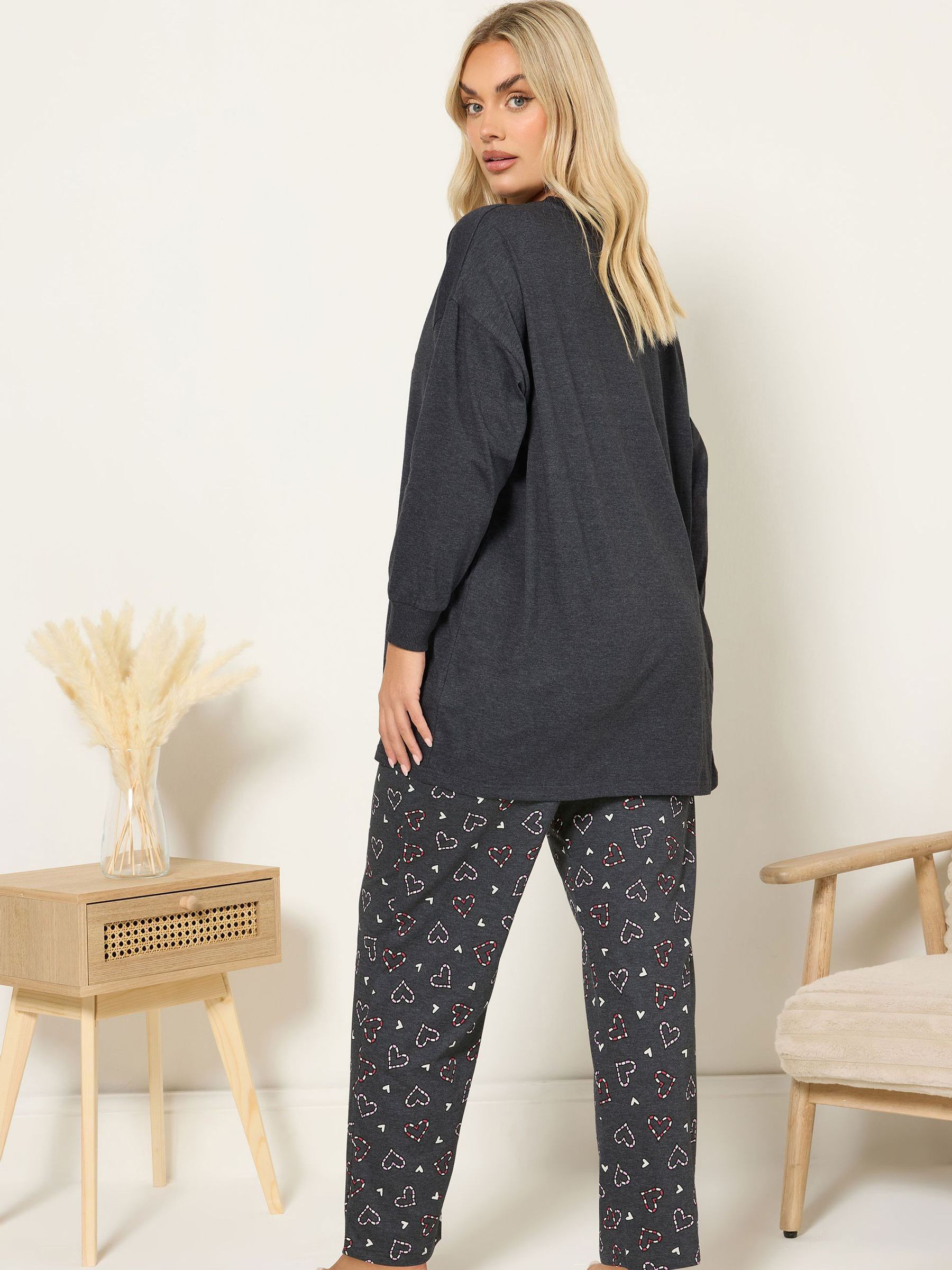Buy Yours Curve Grey Hot Choc Long Sleeve Wide Leg Pyjamas Set from the ...