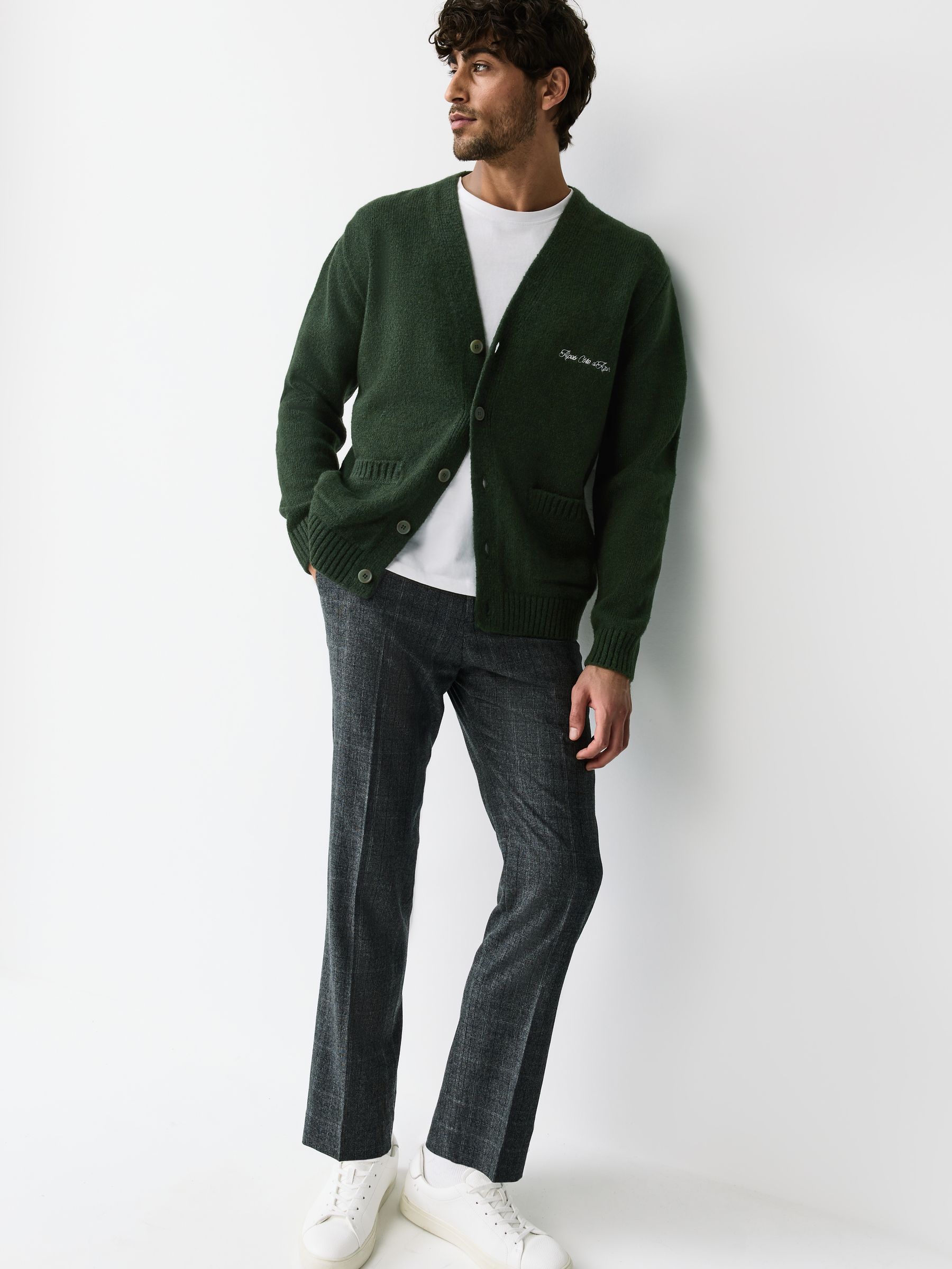 Buy Green Regular Fit Embroidered Chest Motif Cardigan from Next India