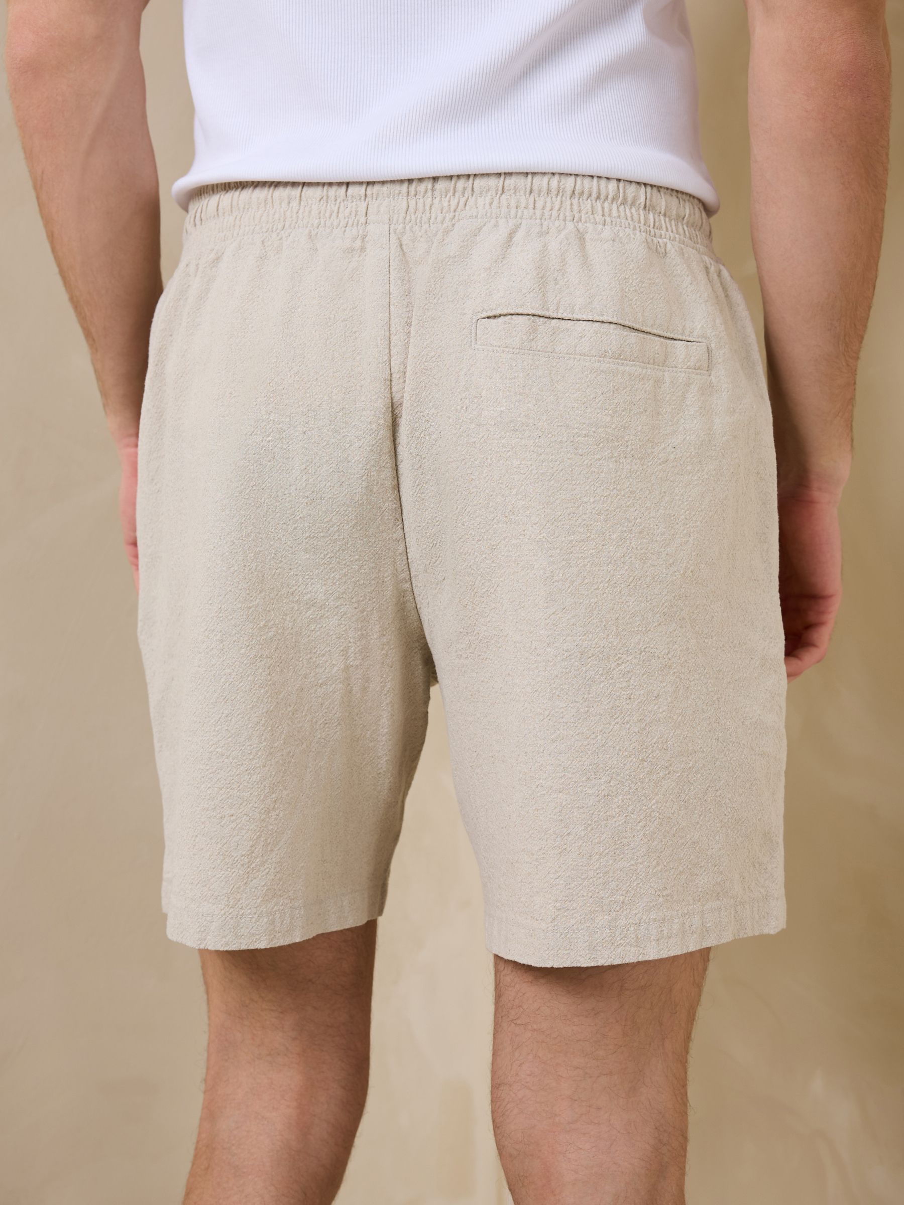 Buy Neutral Textured Cotton Linen Blend Drawstring Shorts from the Next ...