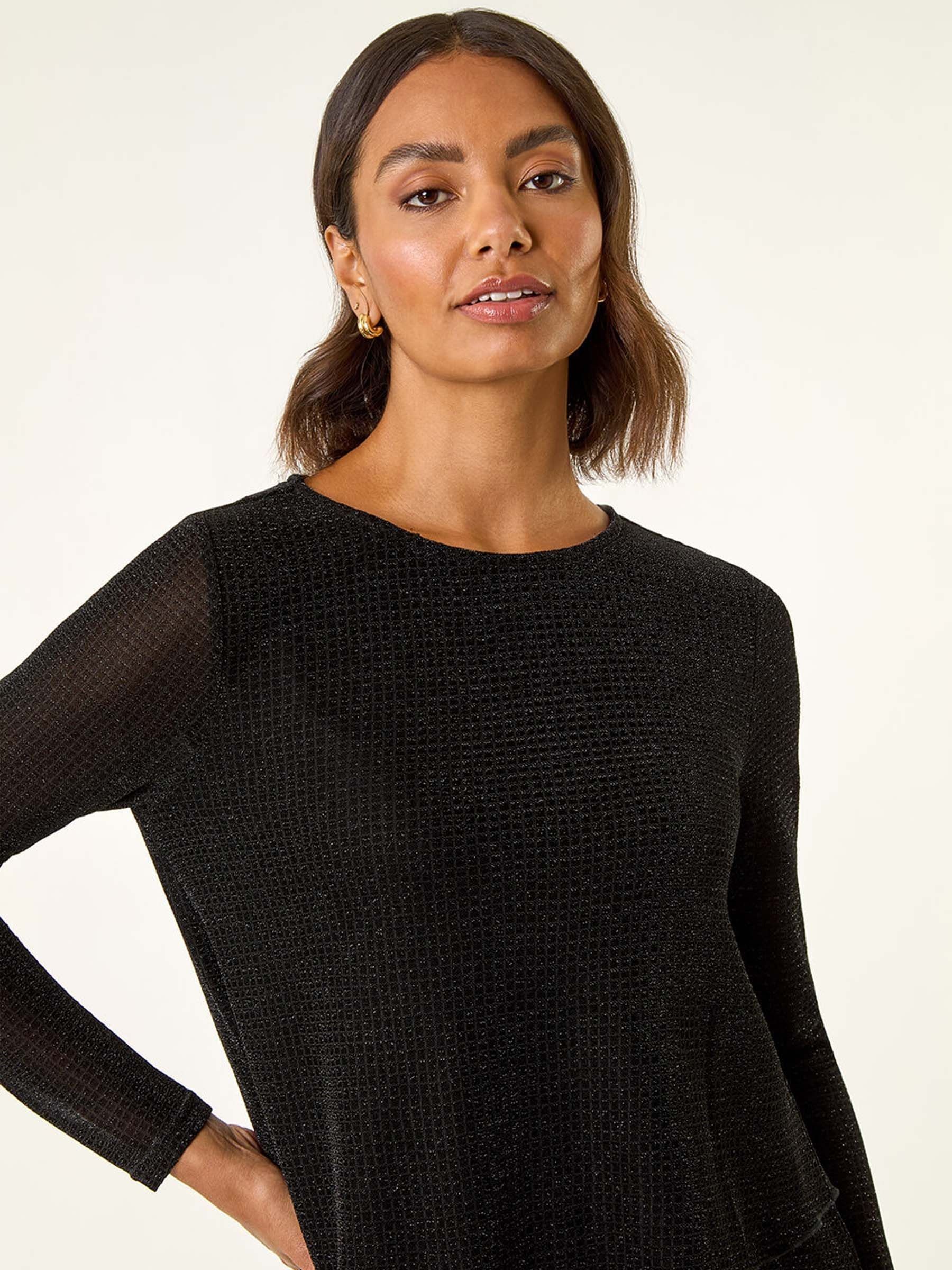 Buy Roman Black Sparkle Asymmetric Layered Tunic Top from the Next UK ...