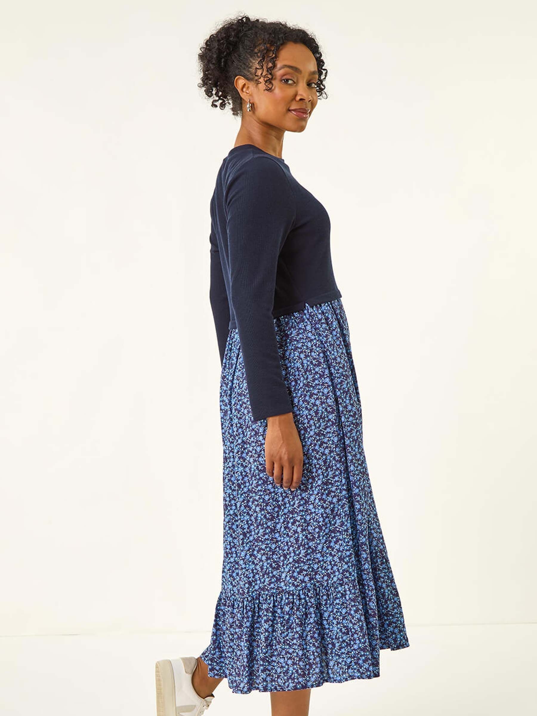 Buy Roman Blue Petite Contrast Tiered Midi Dress from Next Australia