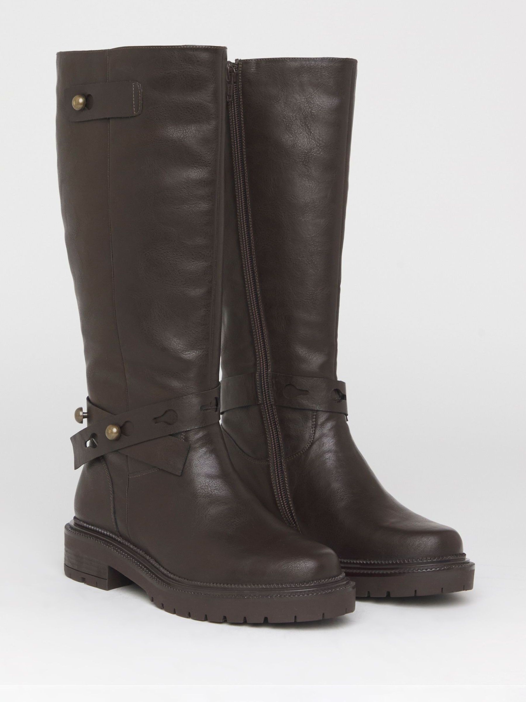 Buy Simply Be Brown Extra Wide Fit Casual Knee High Boots With Wrap ...