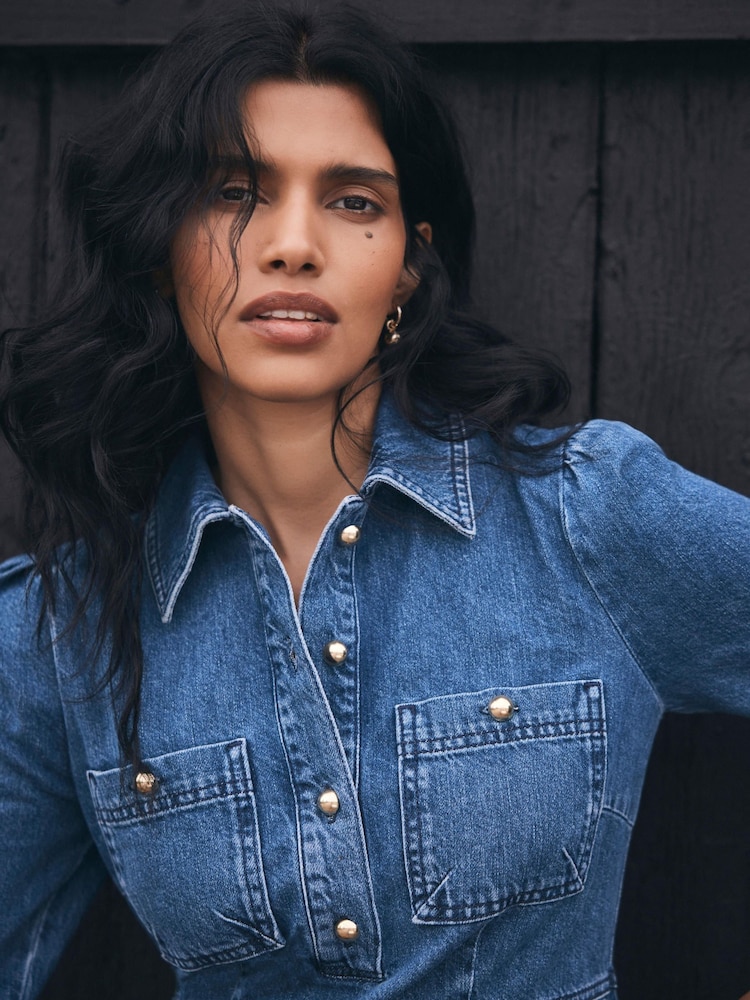 Buy Mint Velvet Blue Indigo Denim Midi Shirt Dress from Next Belgium