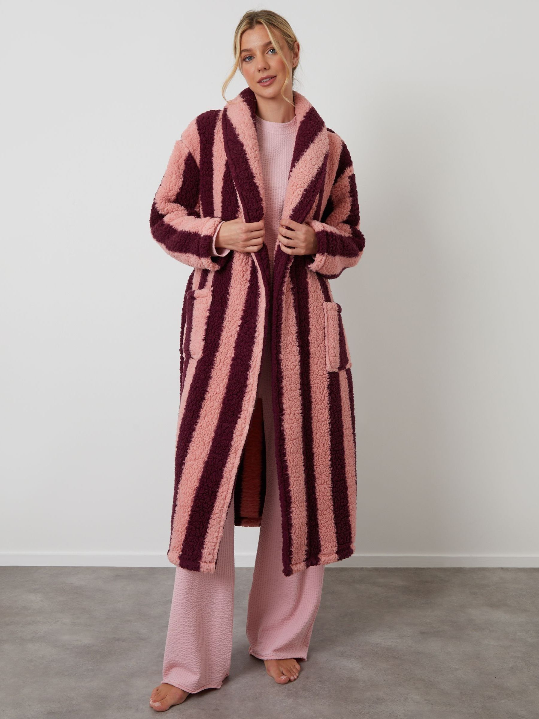 Buy Threadbare Maroon Red Stripe Borg Dressing Gown from the Next UK ...