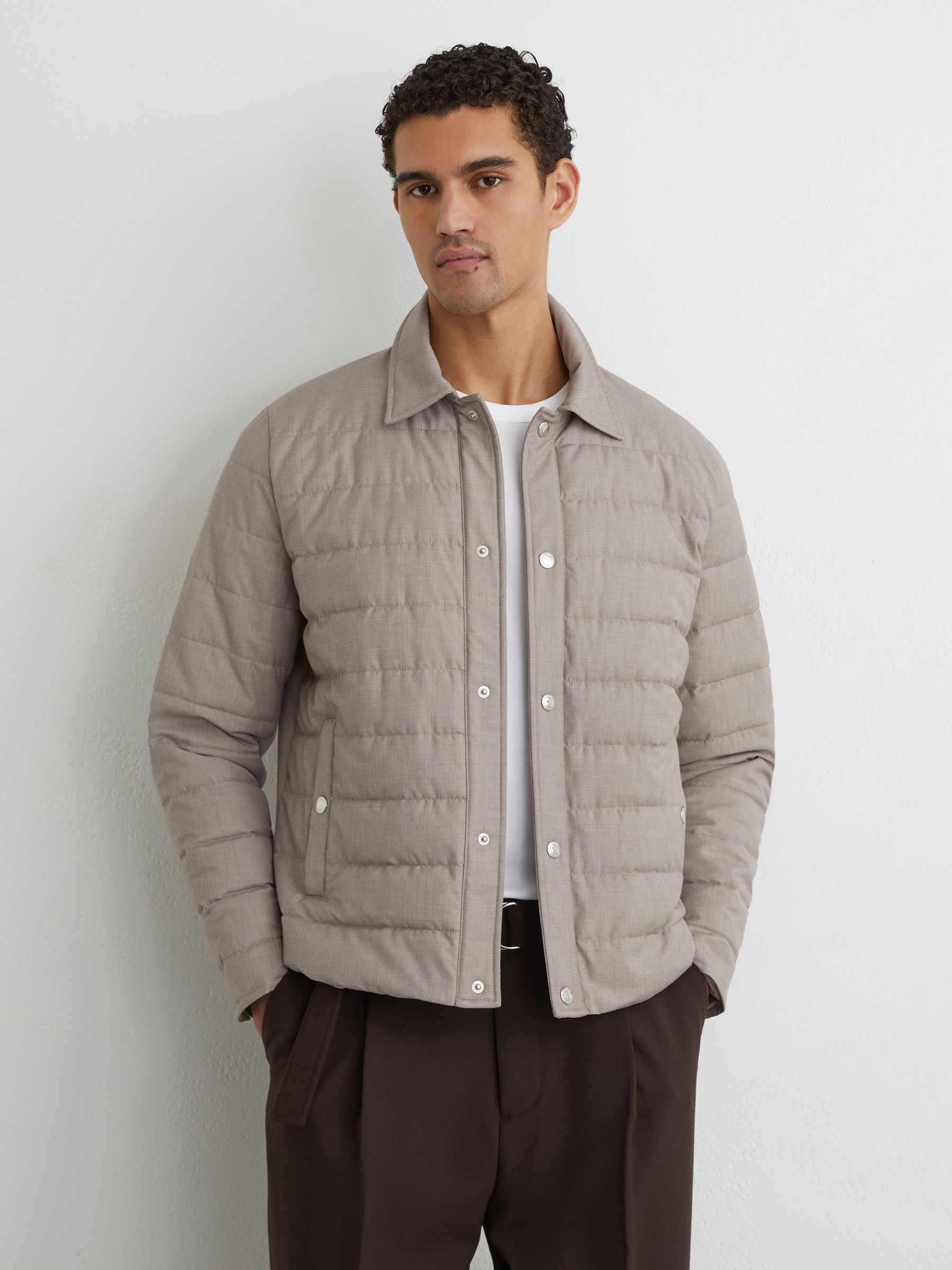 Buy Reiss Mink Brown Harrison Quilted Hybrid Press-Stud Jacket from the ...