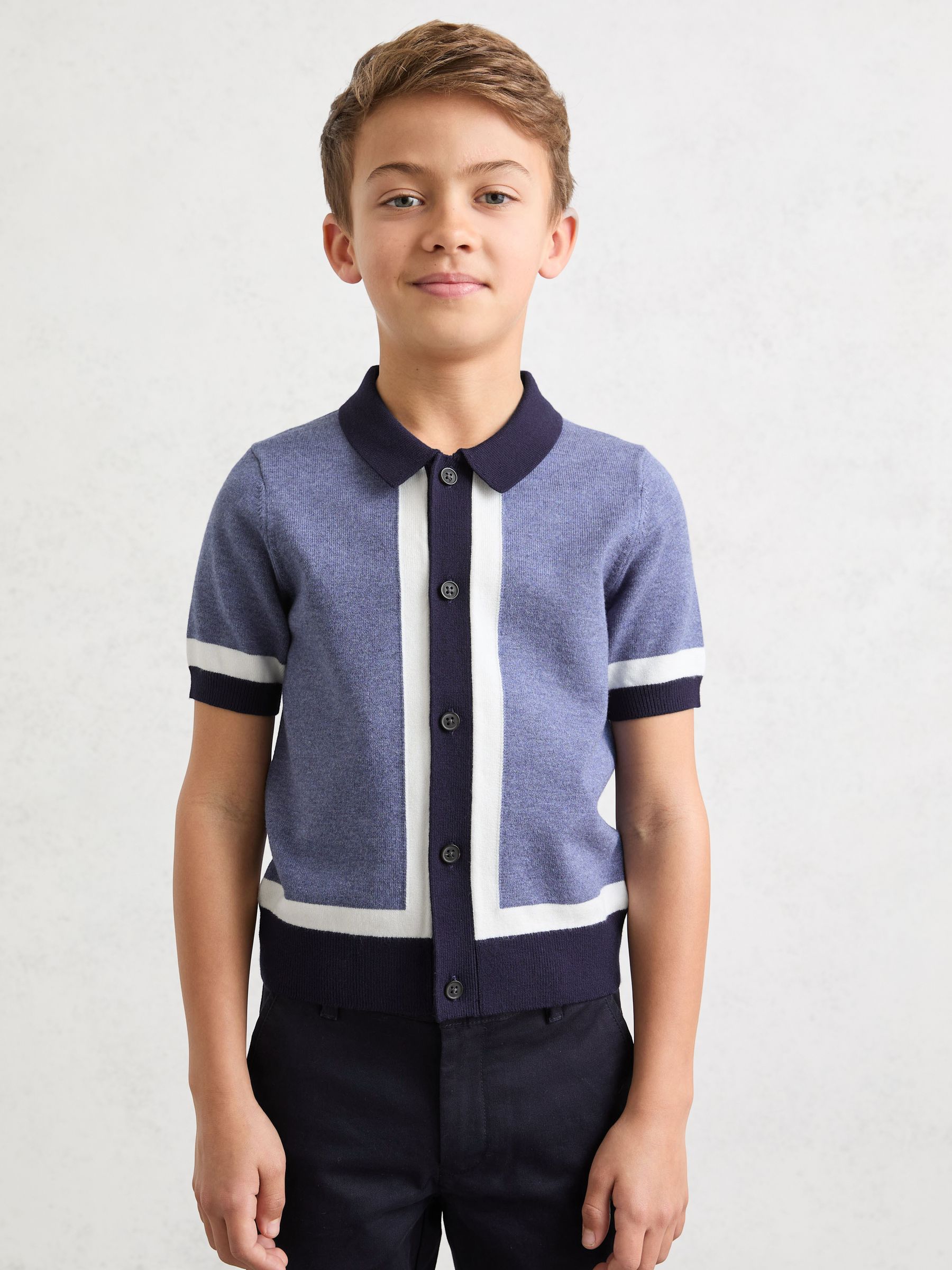 Buy Reiss Navy/Airforce Blue Craig 9-13 yrs Colour-Block Button-Through ...