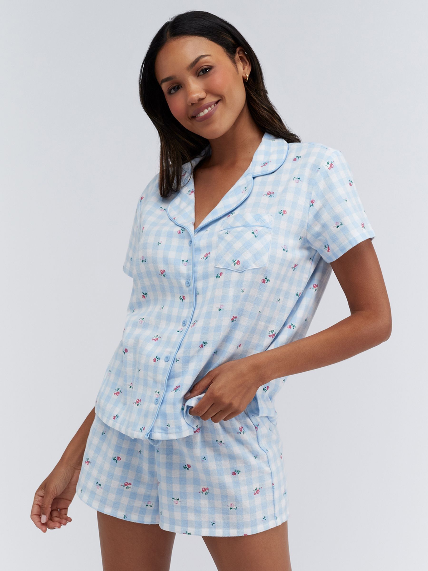 Buy Boux Avenue Blue Boux Avenue Blue Floral Gingham Short Pyjamas from ...