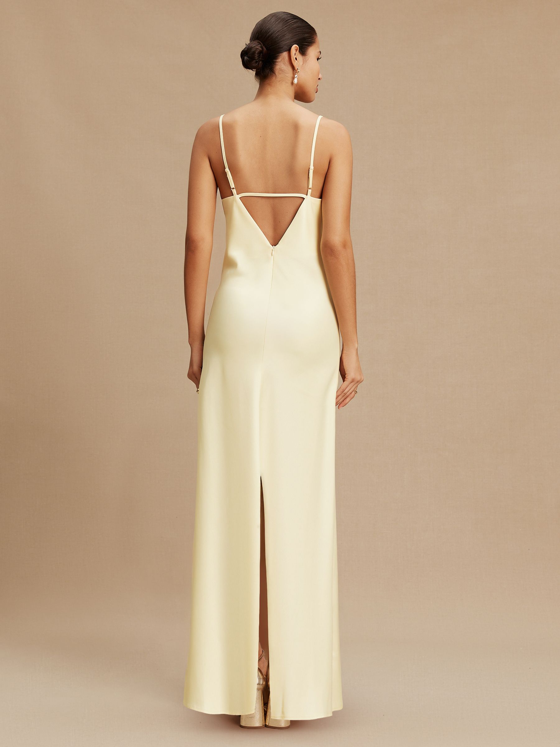 Buy Buttermilk Yellow Satin Cowl Neck Wedding Guest Bridesmaid Maxi ...