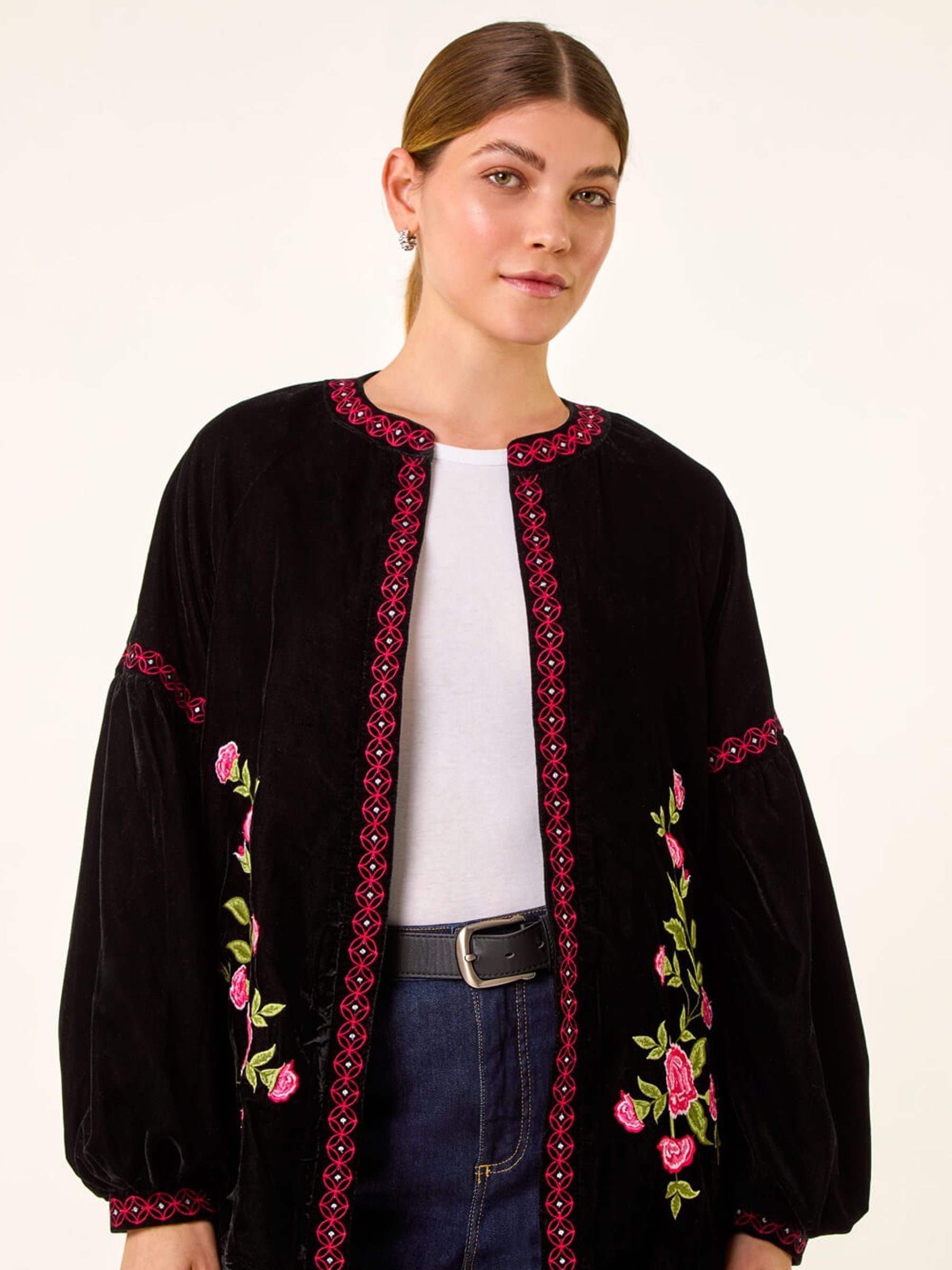 Buy Roman Black Floral Embroidered Velvet Trophy Jacket from the Next ...