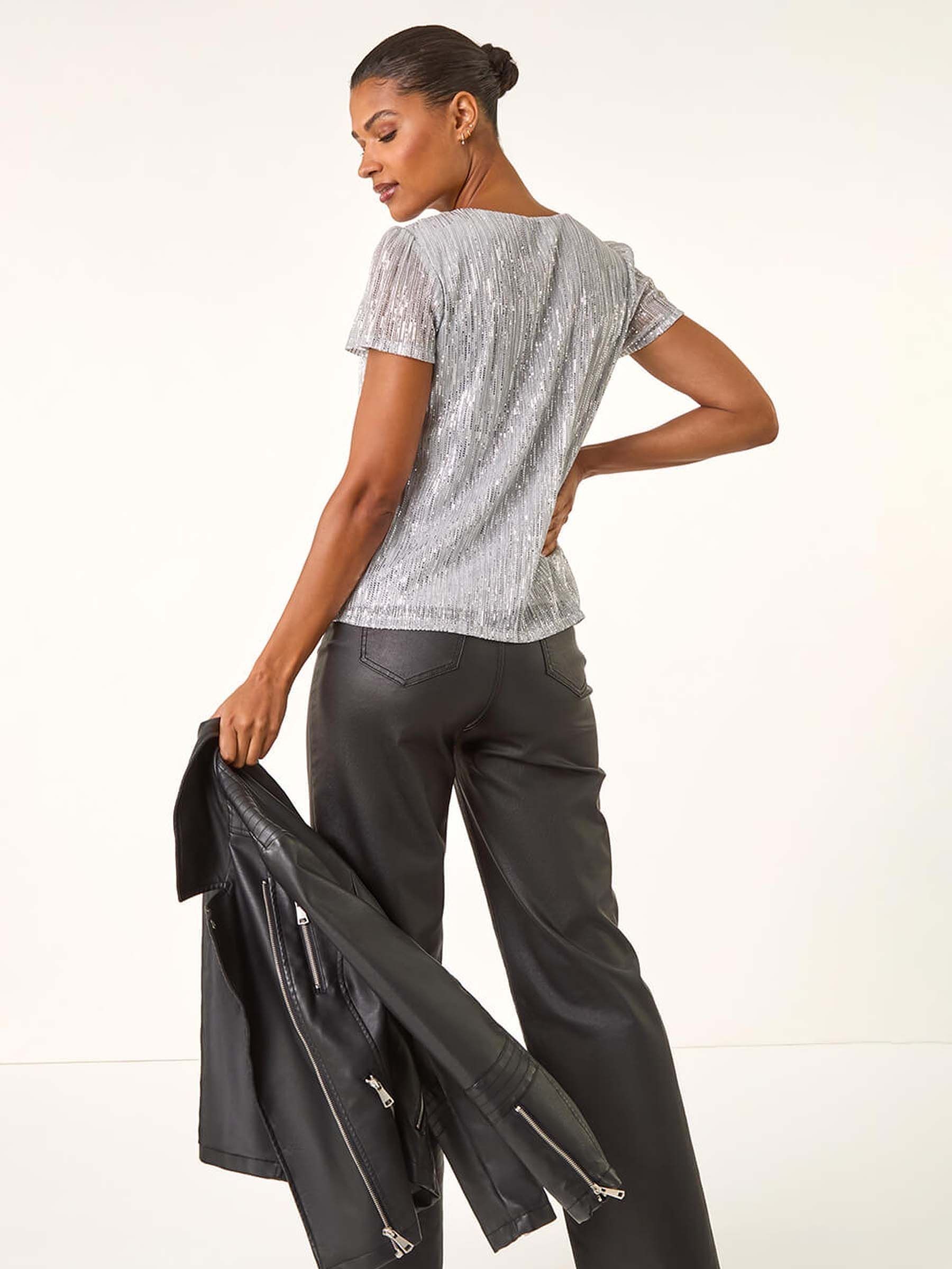 Buy Roman Metallic Sequin Plisse Blouse from the Next UK online shop