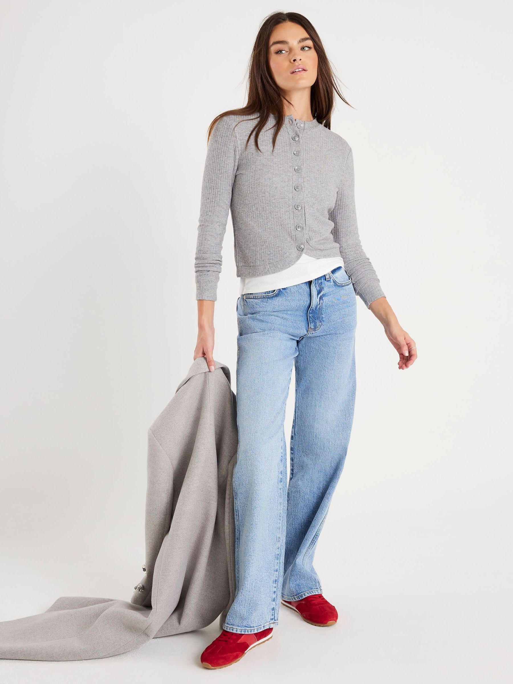 Buy River Island Grey Long Sleeve Curved Hem Cardigan from Next Hong Kong